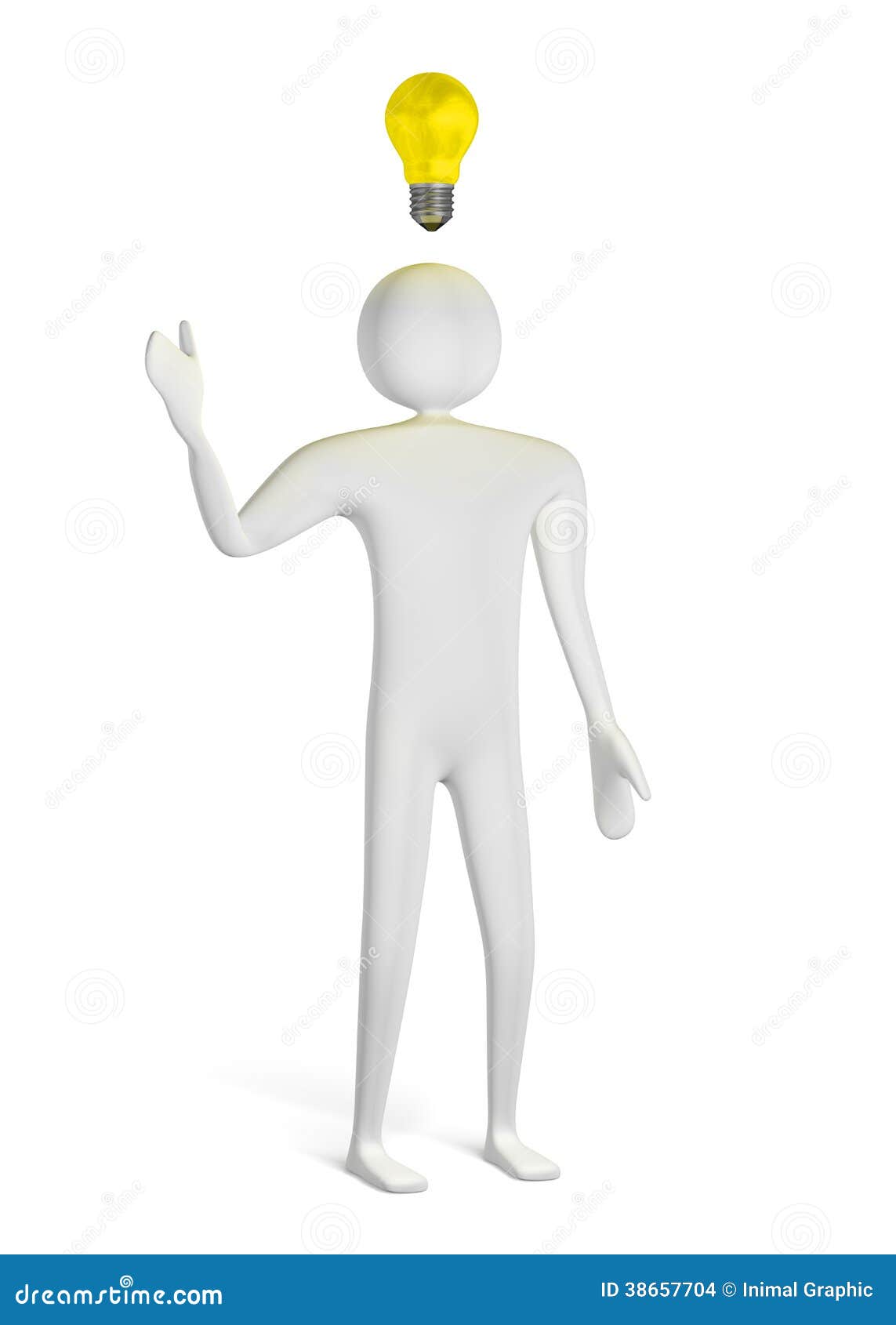 3d Man Thinking and Yellow Light Bulb Above Stock Illustration ...