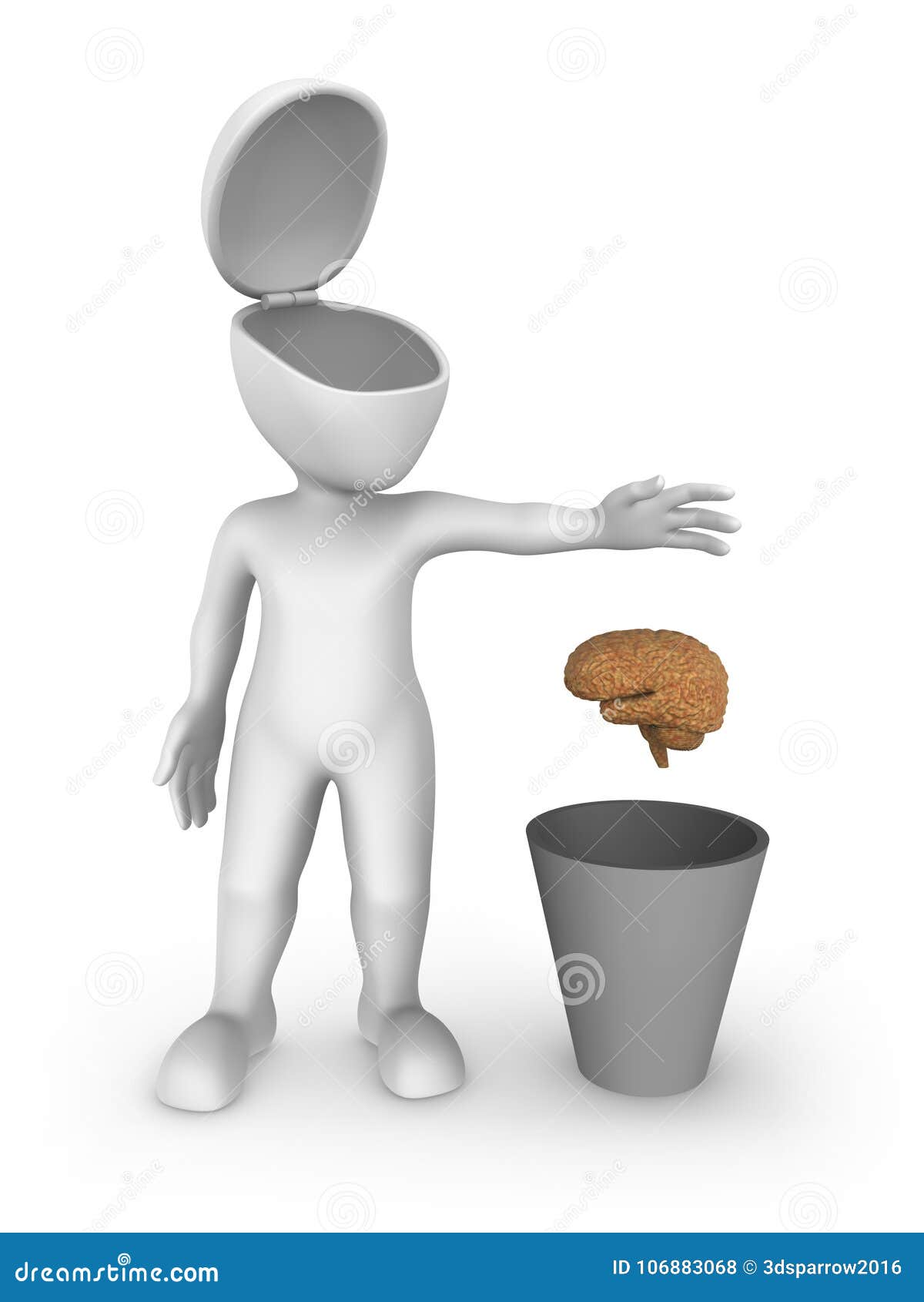 3d Man Throws Out the Brain in a Recycle Bin. Stock Illustration ...