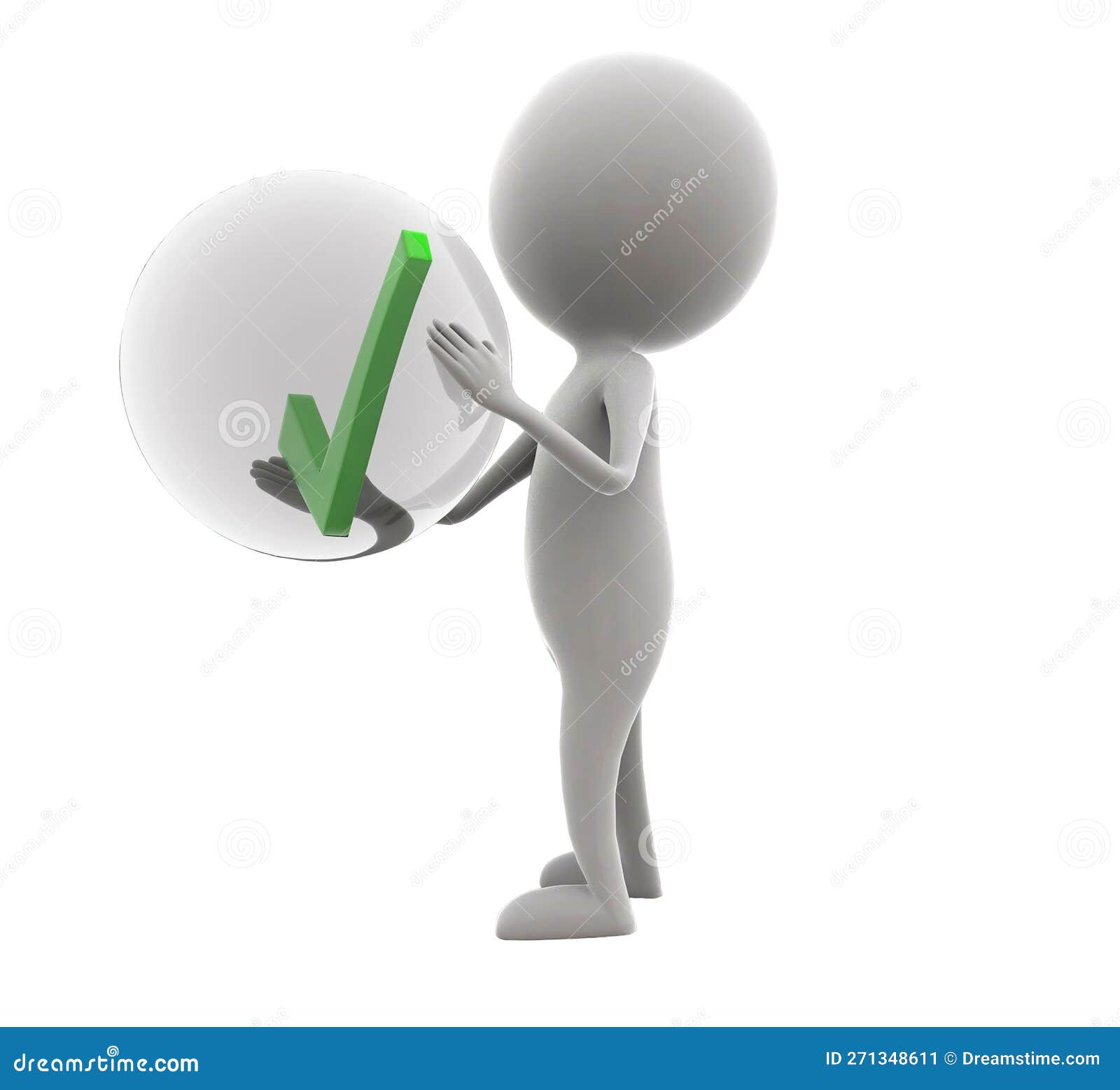 3d Man Tick - Accept Mark Inside Ball Concept Stock Illustration ...