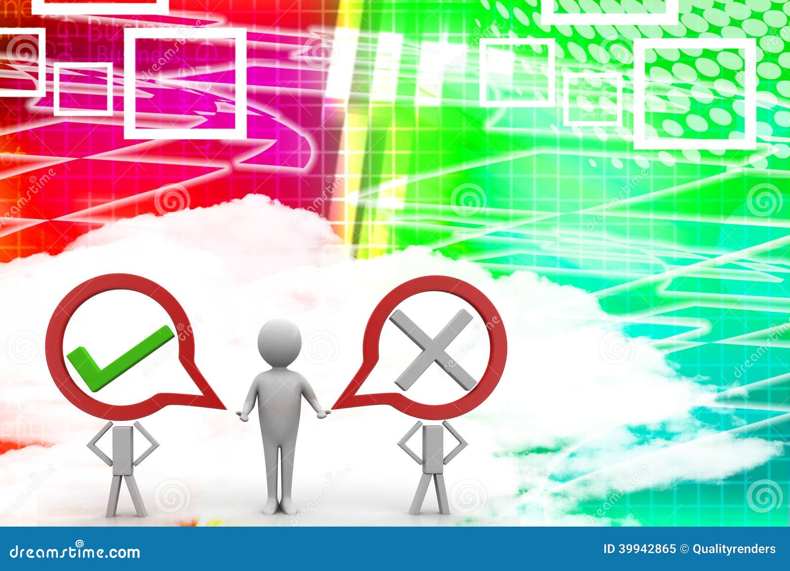 3d Man with Tick and Wrong Guy Illustration Stock Illustration ...