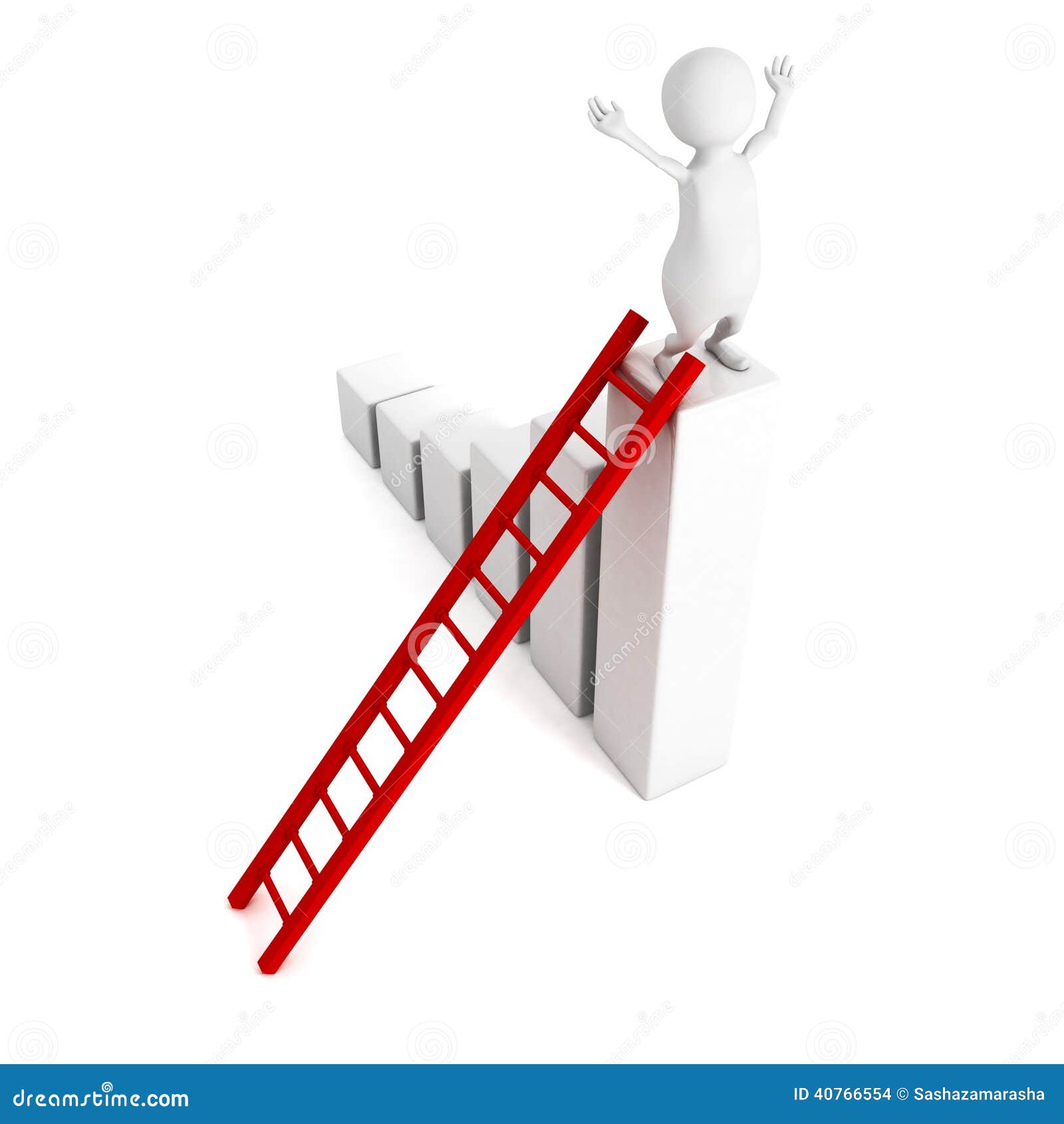 3d Man Top of Bar Chart Graph with Ladder Stock Illustration ...