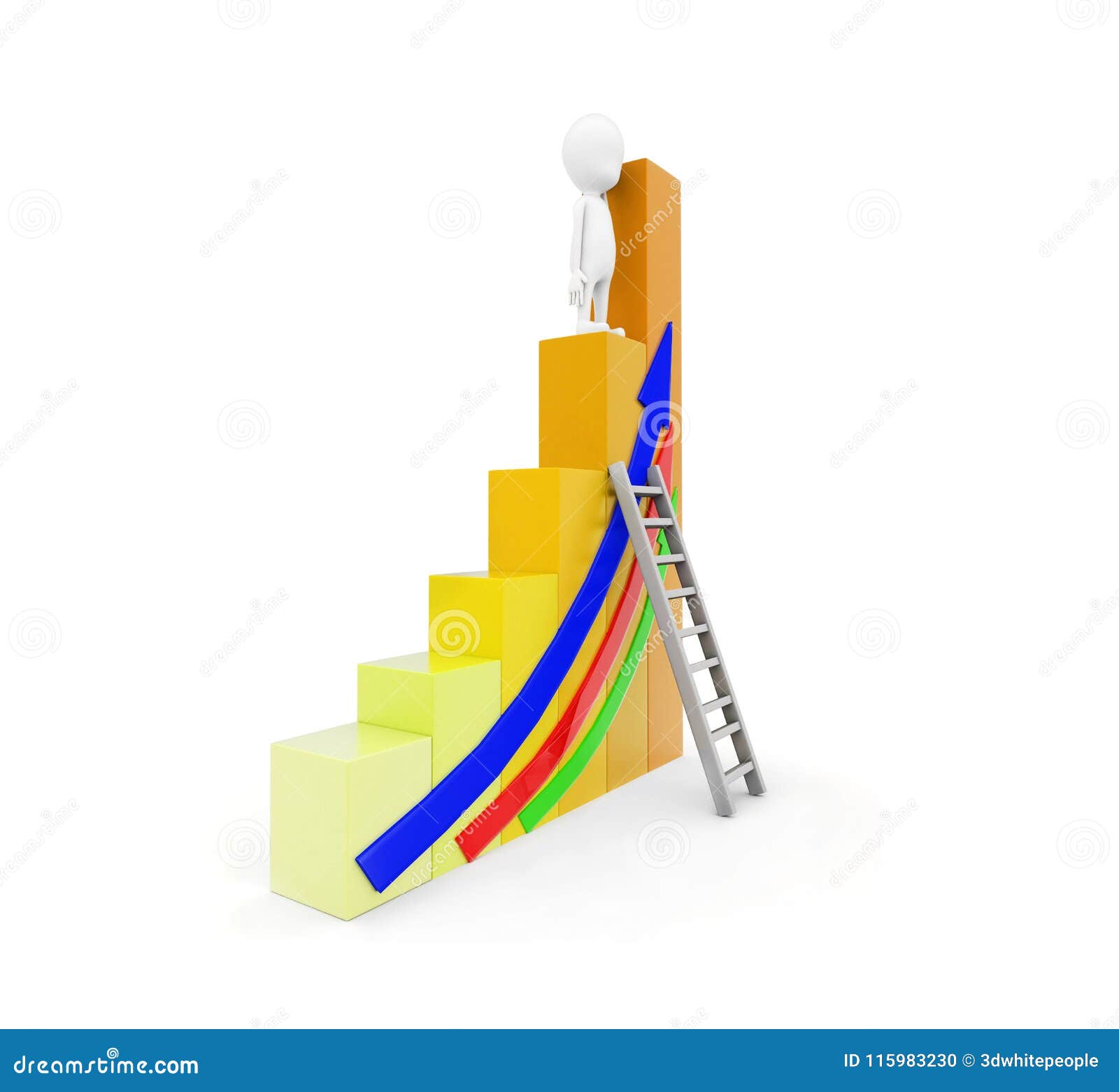 3d Man on the Top of Bar Graph with the Help of Ladder Concept Stock ...