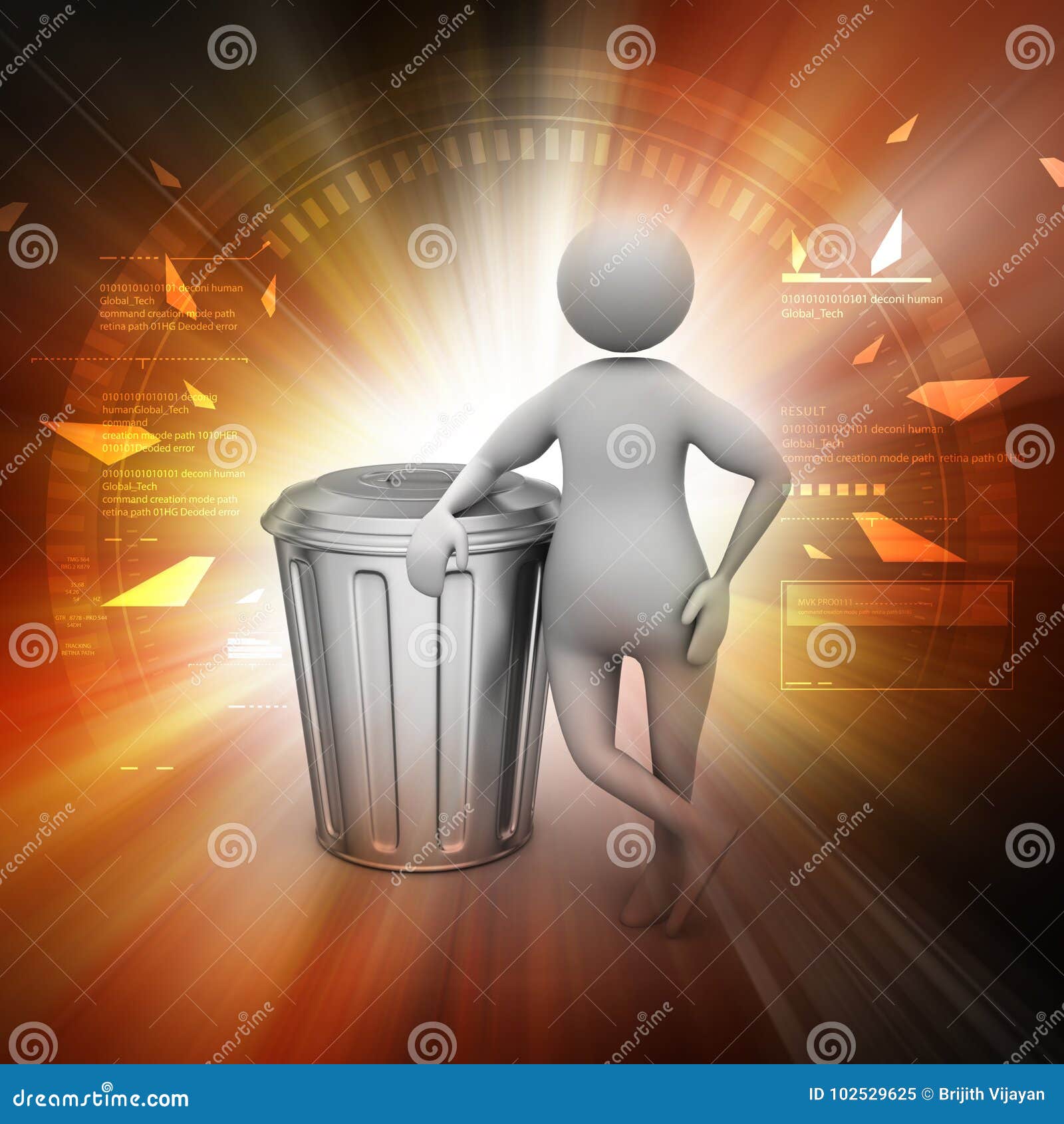 3d man with trash bin stock illustration. Illustration of human - 102529625