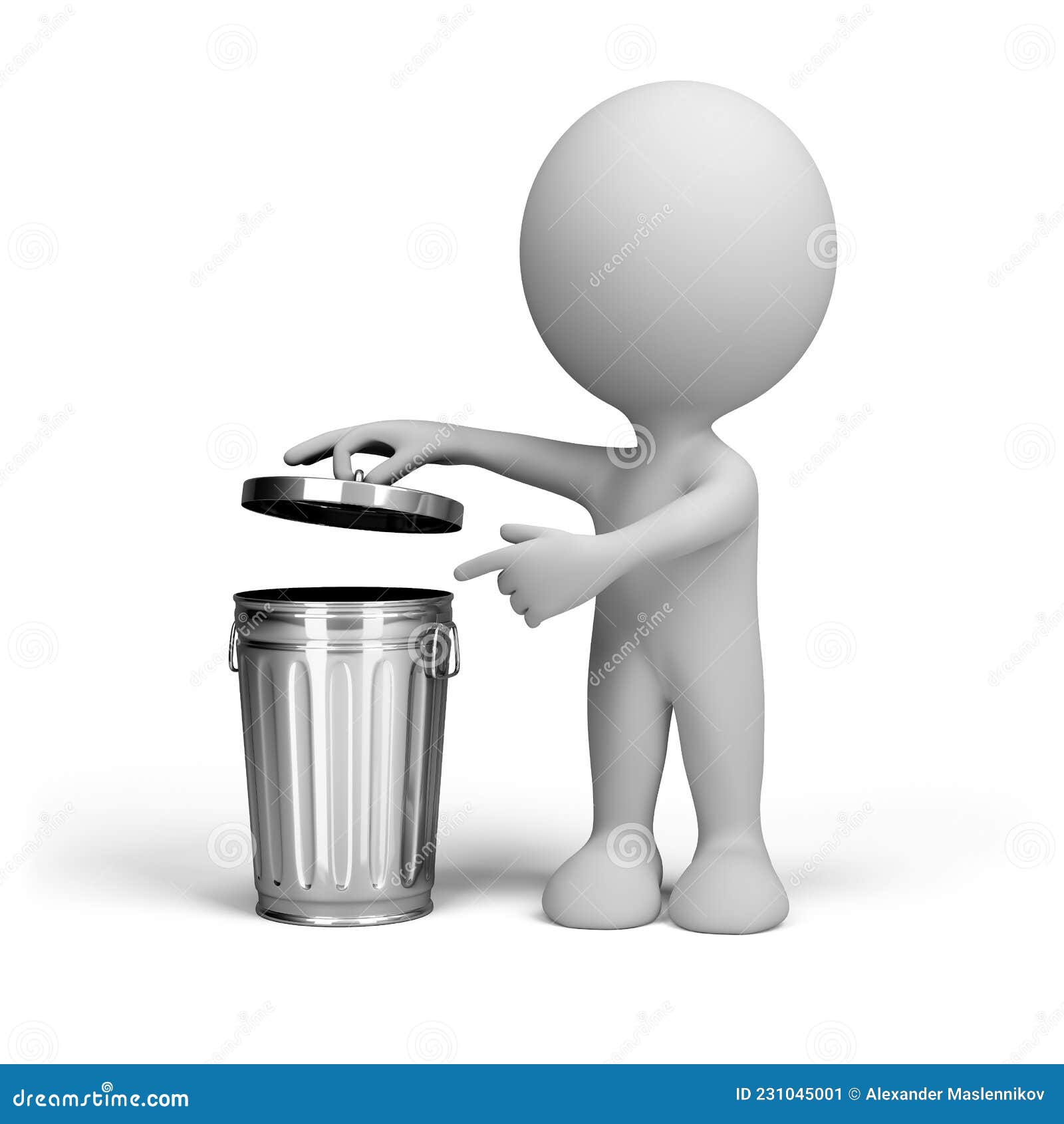 3d man with a trash can stock illustration. Illustration of open ...