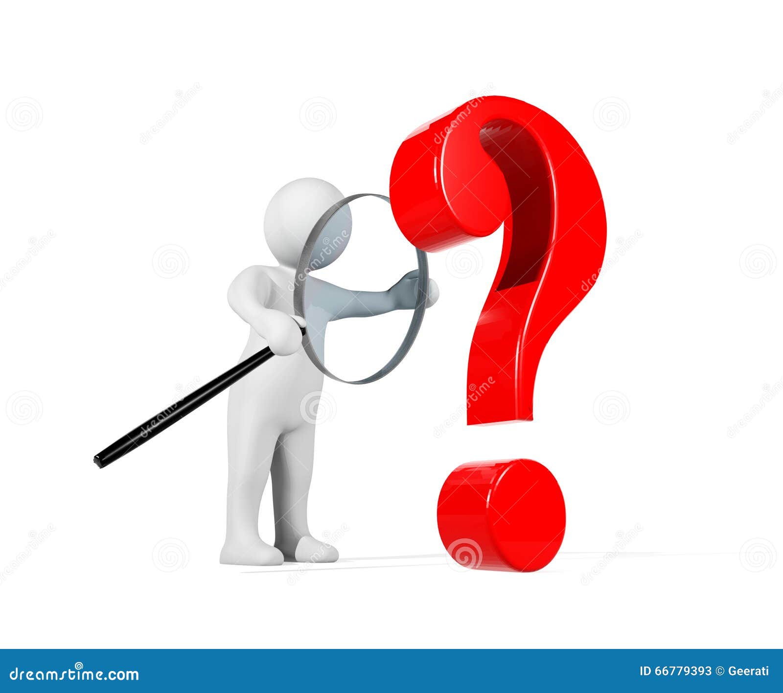 3D Man Using Magnifying Glass Detecting Red Question Mark Royalty-Free ...