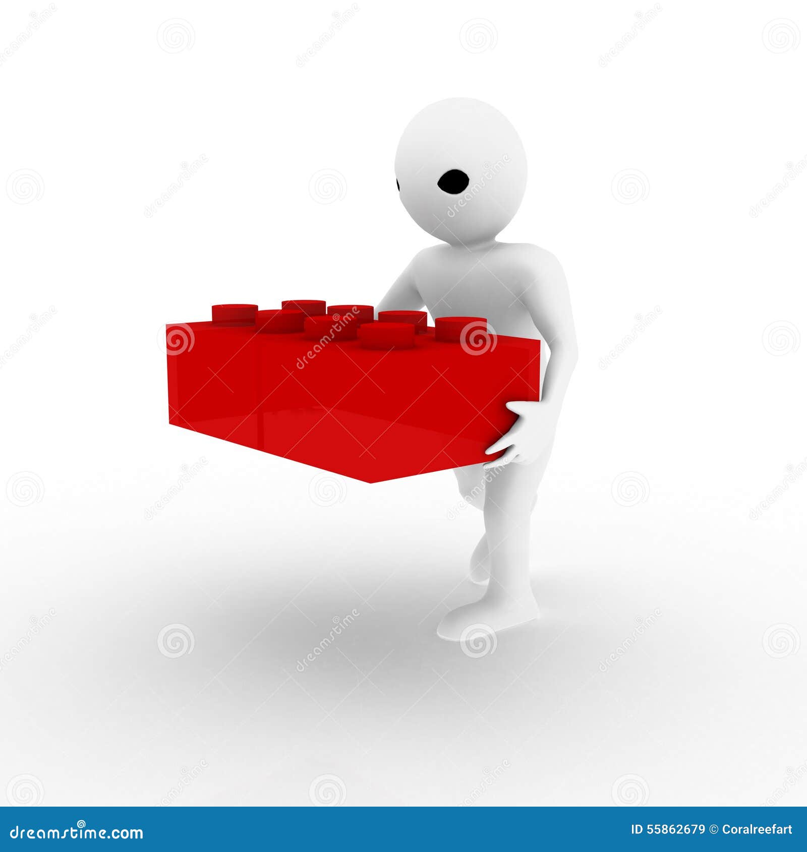 3d Man Walking and Carry Red Block Piece Illustration Stock ...