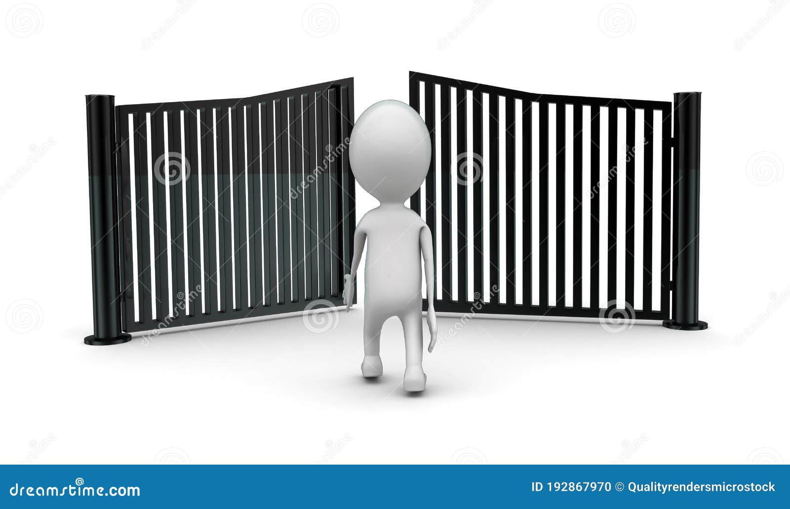 3d Man Walking into Opened Gate Stock Illustration - Illustration of ...