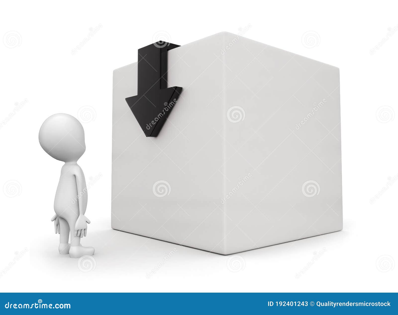 3d Man Watching Flow of a Arrow Graph Moving Downwards in a Cube ...