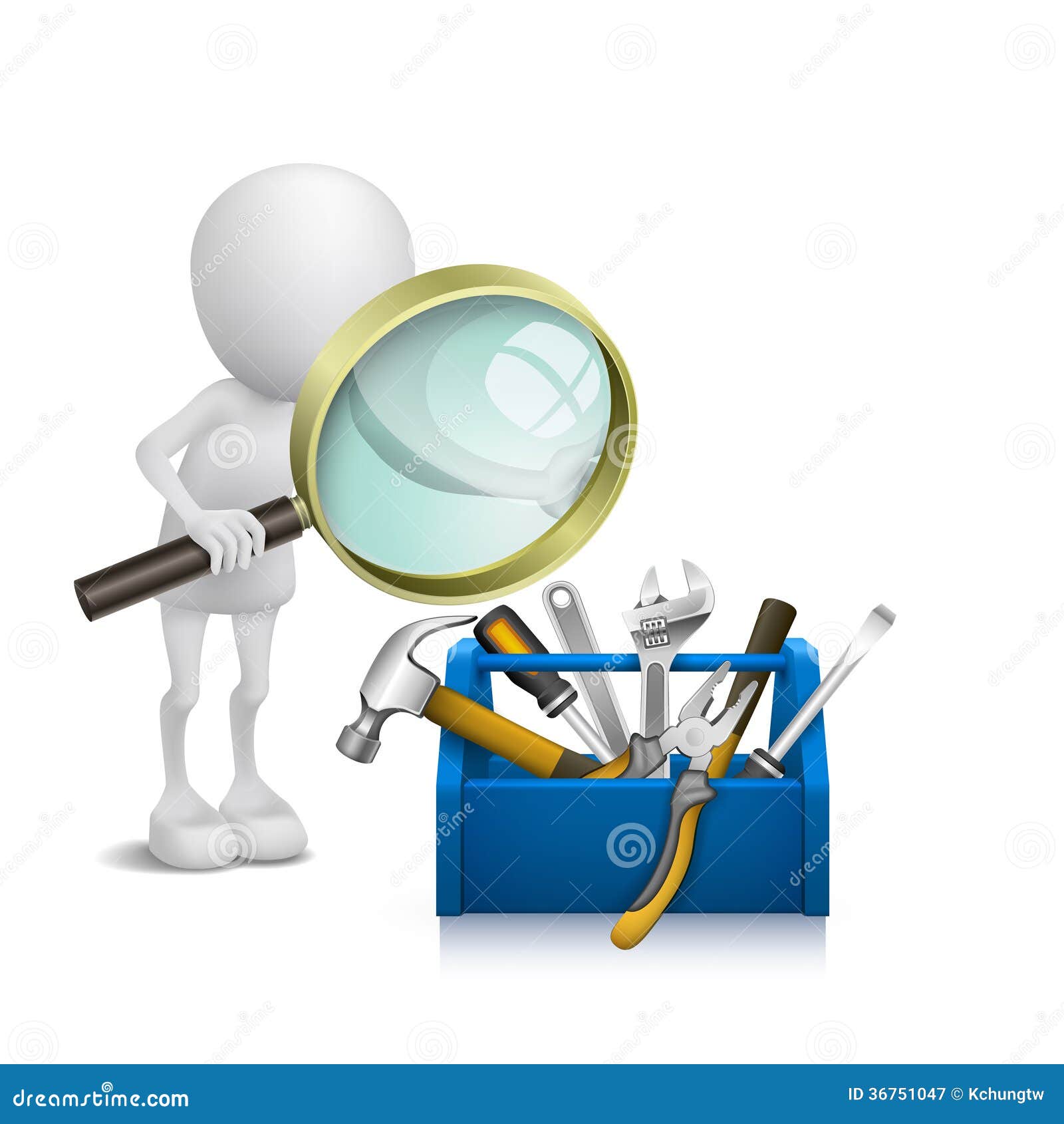 3d Man Watching the Tools in the Toolbox Stock Vector - Illustration of ...