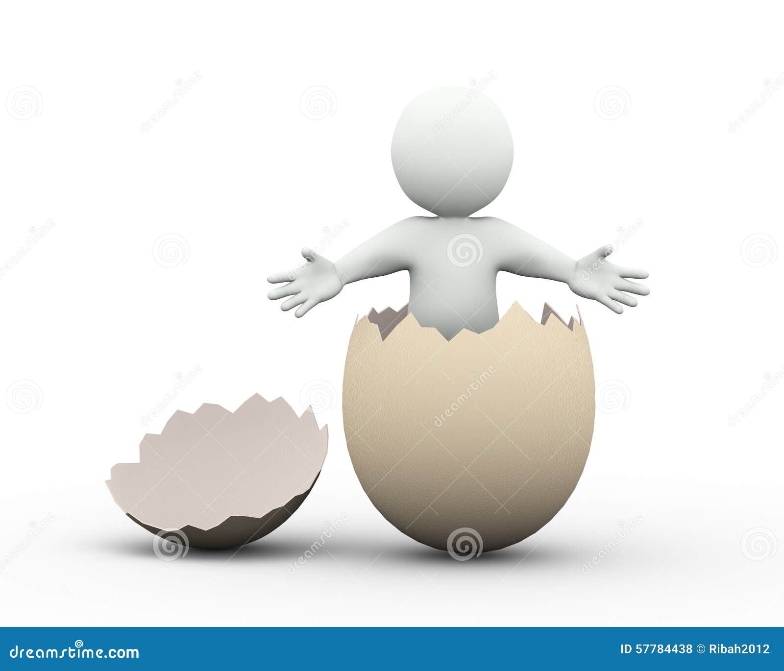 3d Man Welcome Gesture Inside Cracked Broken Egg Stock Illustration ...