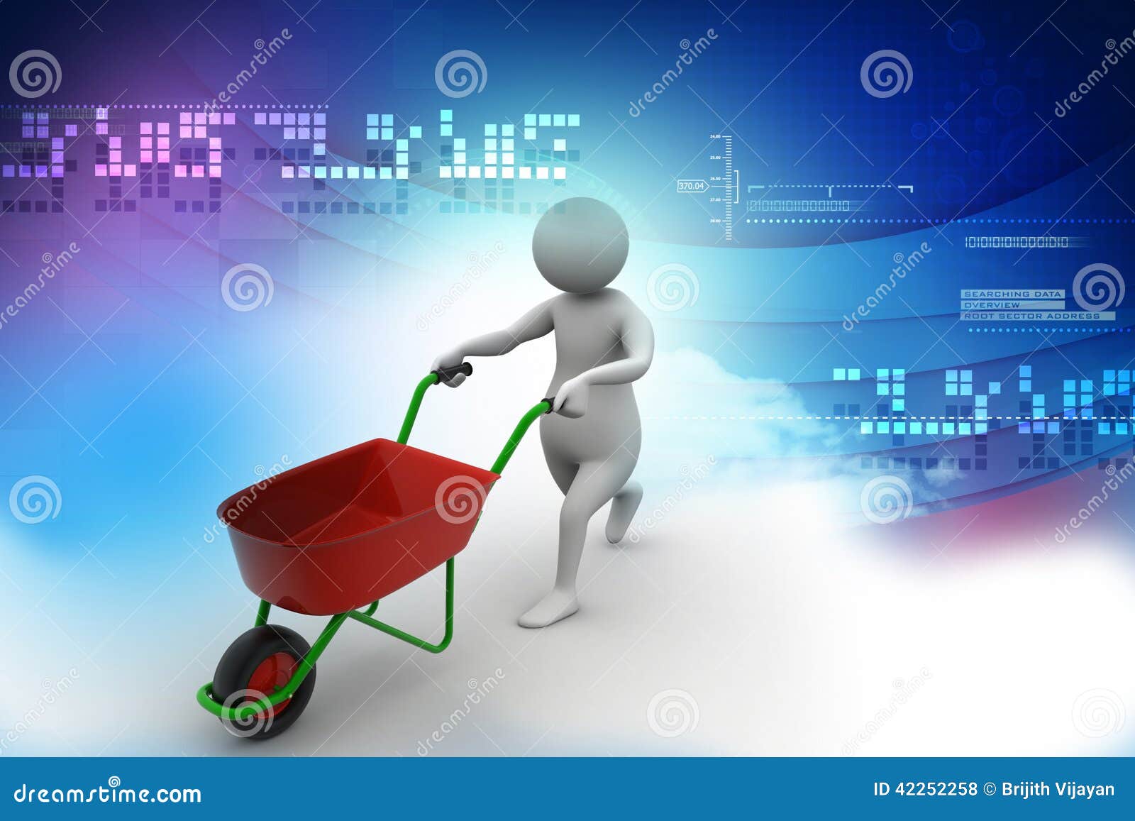 3d man with wheel barrow stock illustration. Illustration of person ...