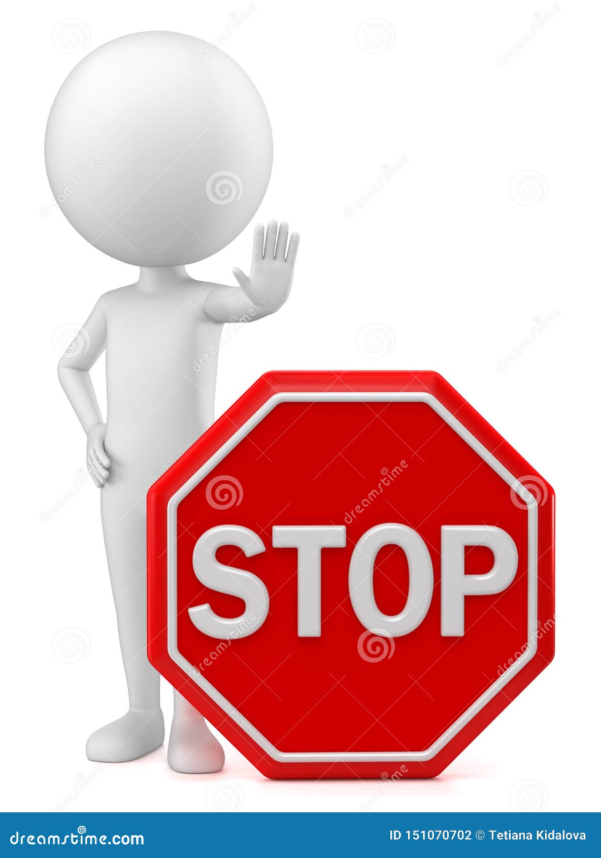 3d Man On A White Background With A Stop Sign. 3d Render Illustration ...