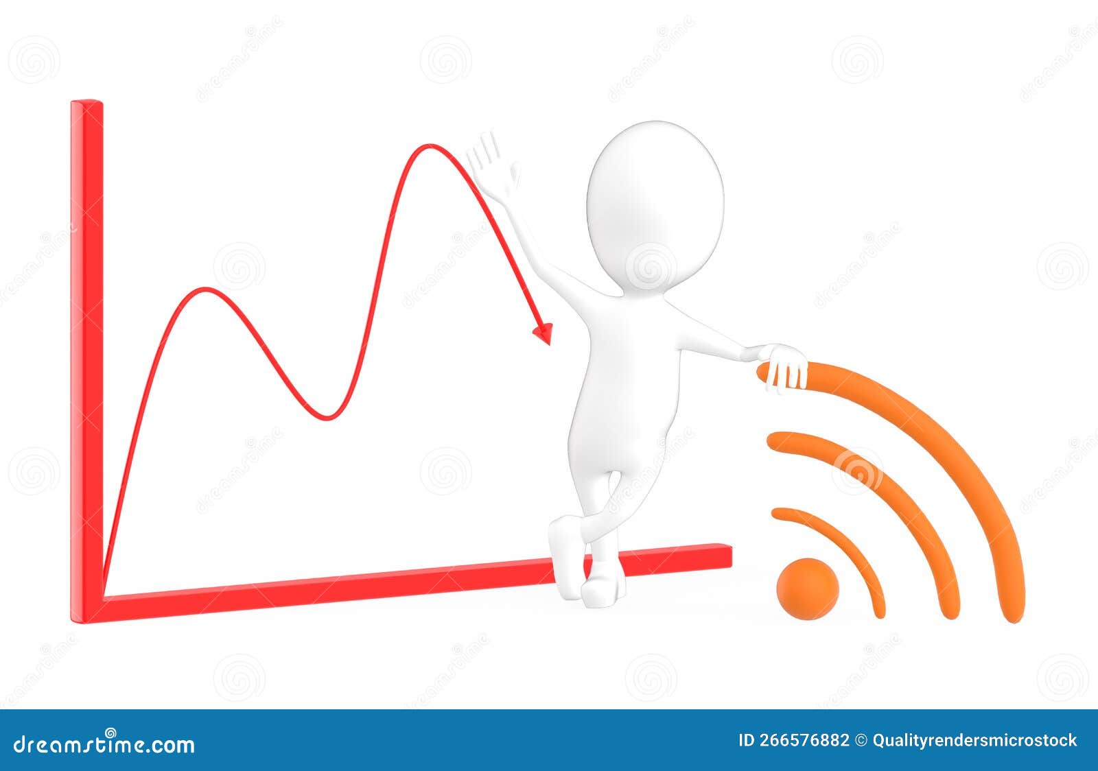 3d Man And Wireless Connectivity Sign And Fluctuating Graph Stock ...