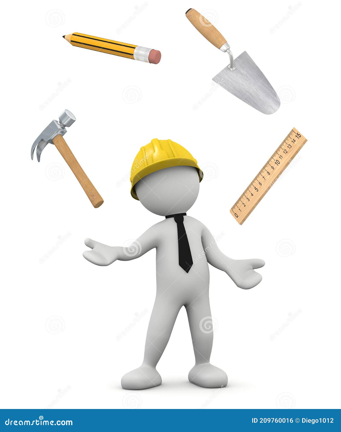 3d Man Worker with Construction Tools Stock Illustration - Illustration ...