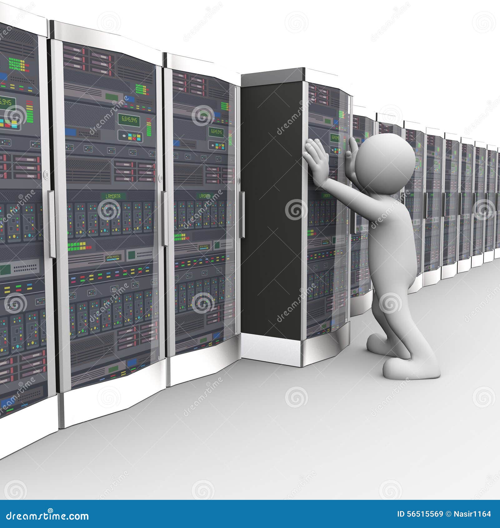 3d Man Working in Computer Network Server Room Stock Illustration ... 3d Man Working in Computer Network Server Room Stock Illustration ...