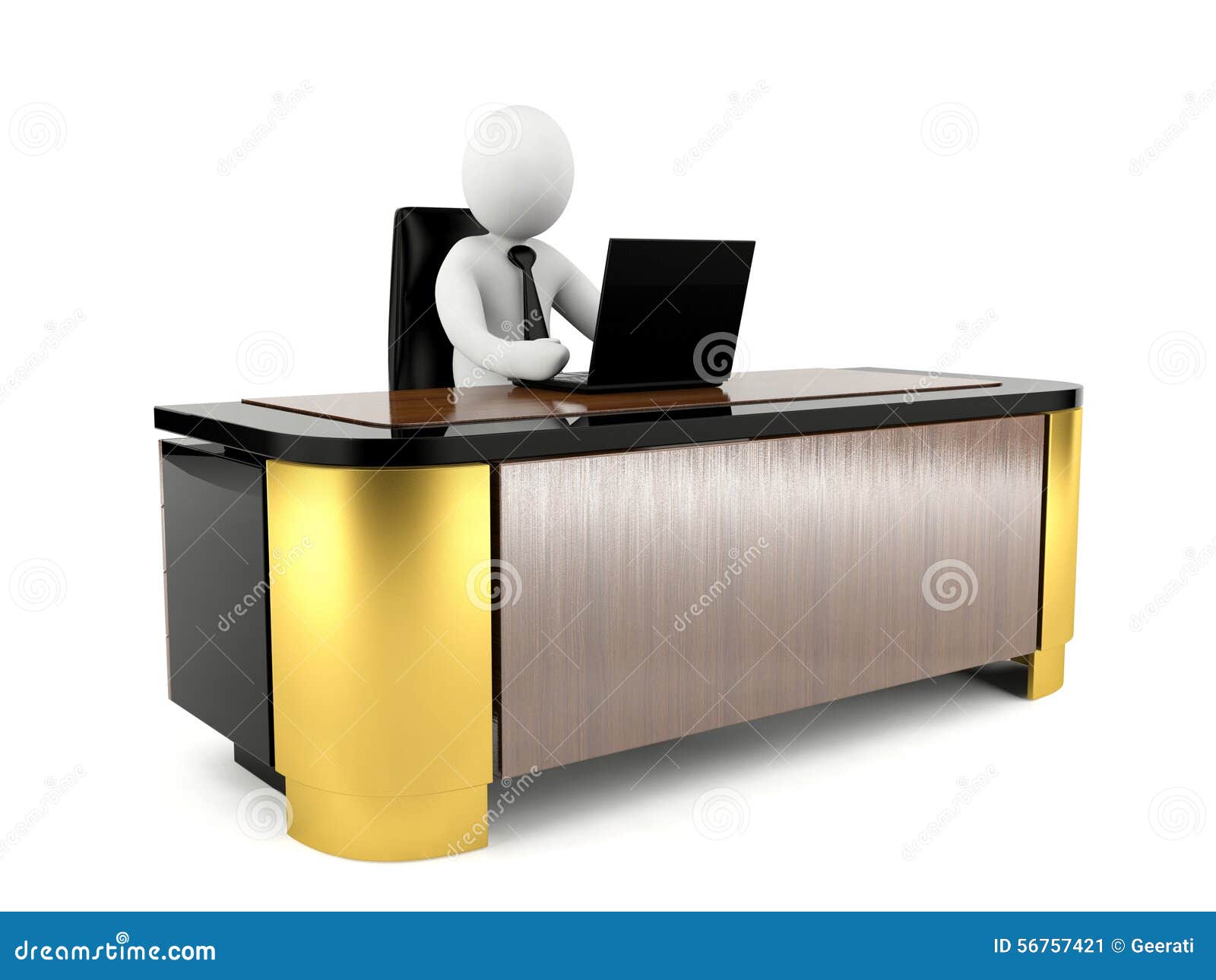 3D Man Working with Laptop on Large Working Desk Stock Illustration ...