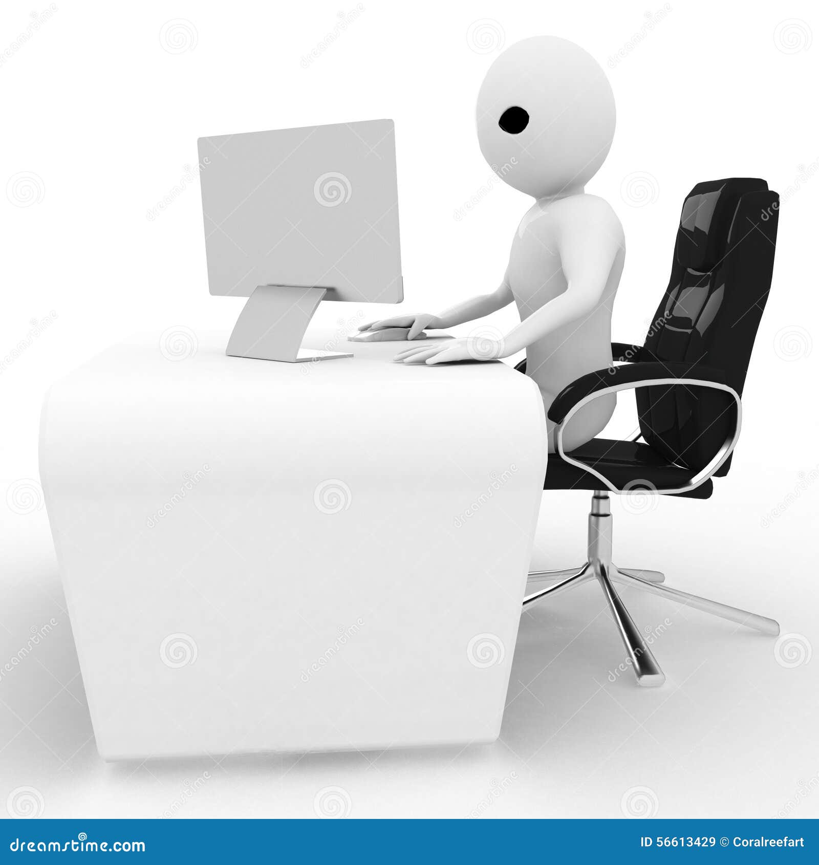 3d Man Working in Office on Computer Screen and Using Wireless Mouse ...