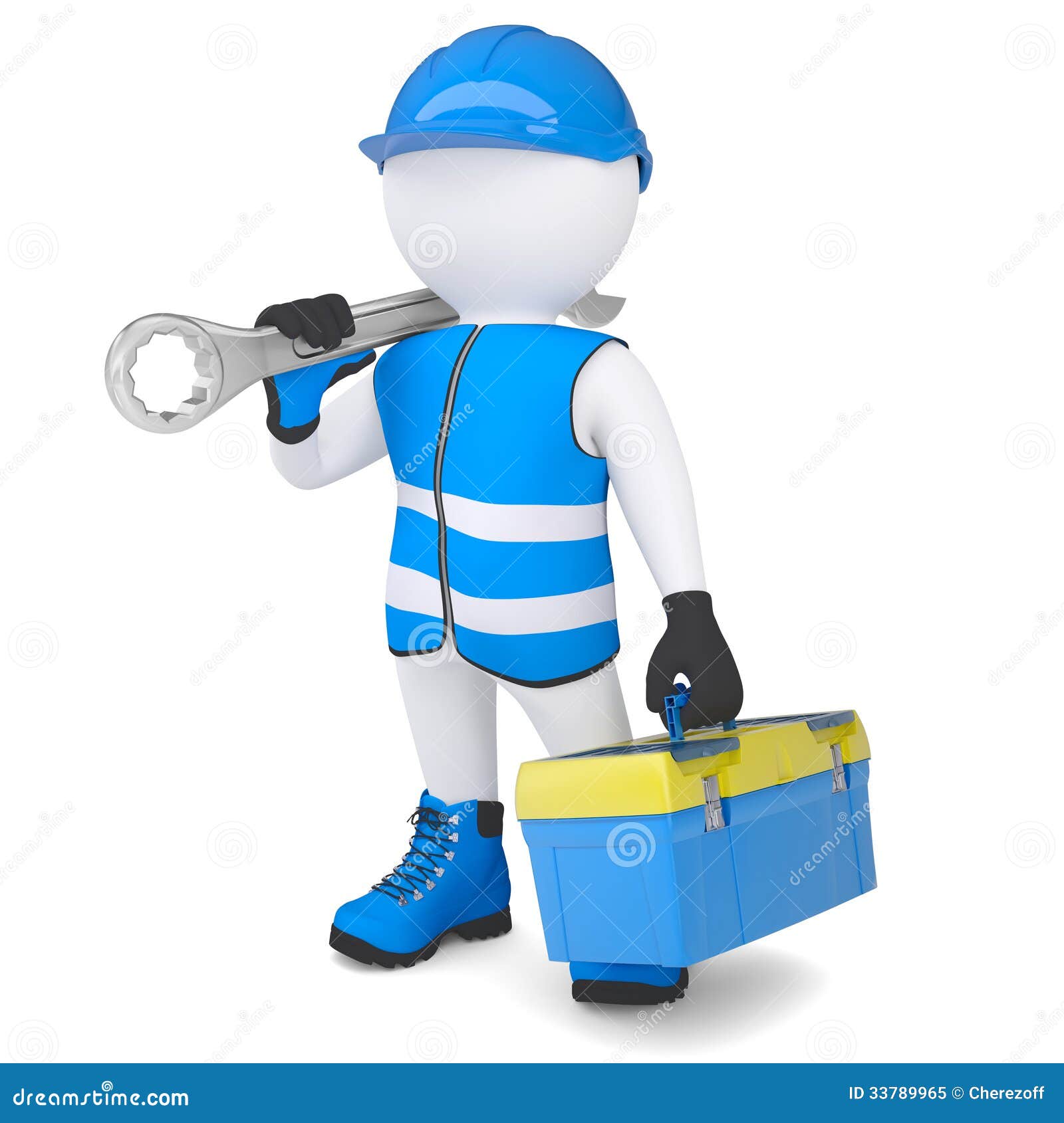 3d Man with Wrench and Tool Box Stock Illustration - Illustration of ...