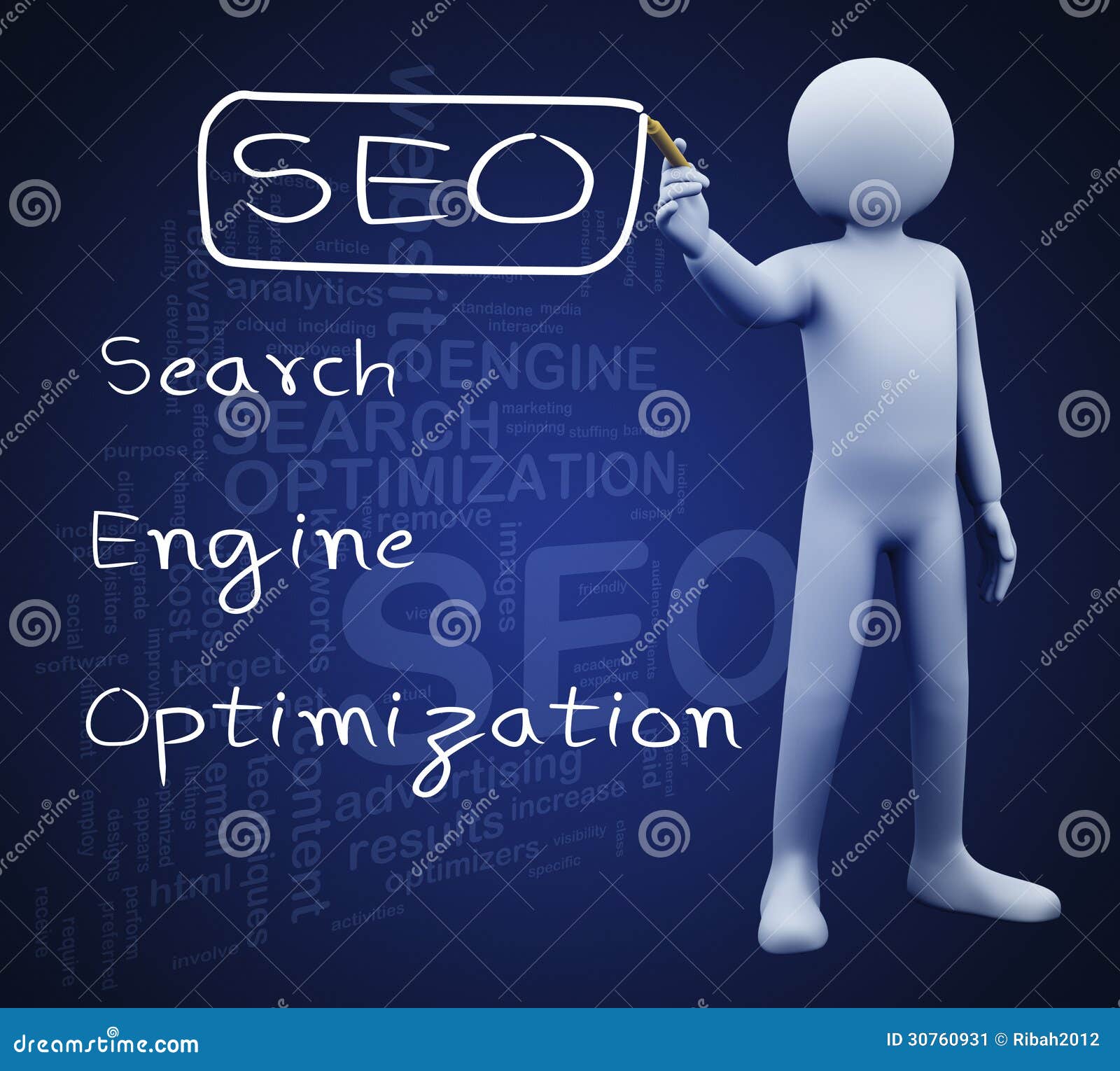 3d man writing seo stock illustration. Illustration of concept - 30760931