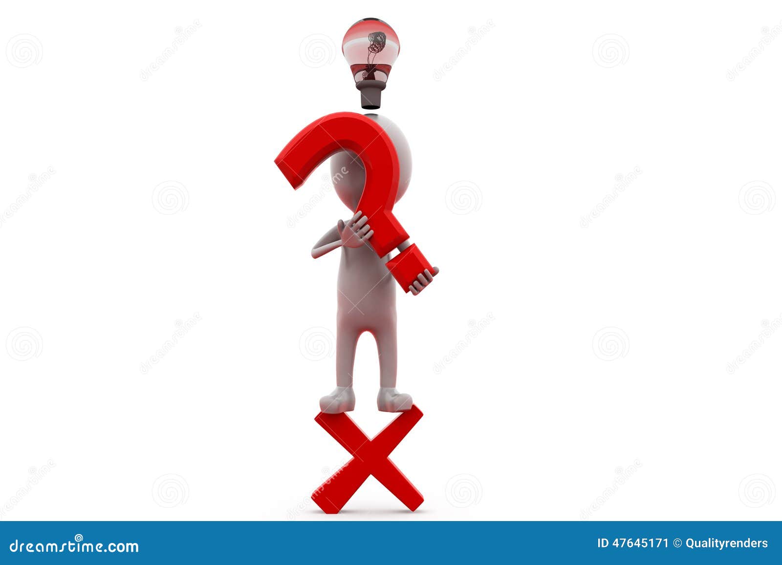 3d Man with Wrong and Question Mark Symbol Concept Stock Illustration ...
