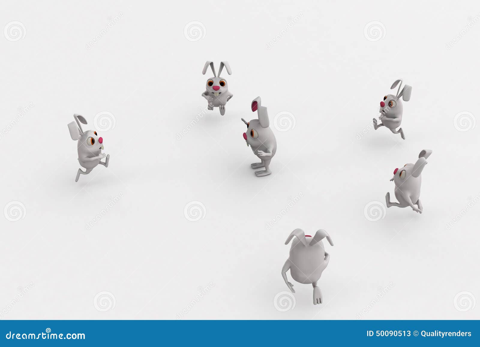 3d Many Rabbits Run Concept Stock Illustration - Illustration of crowd ...