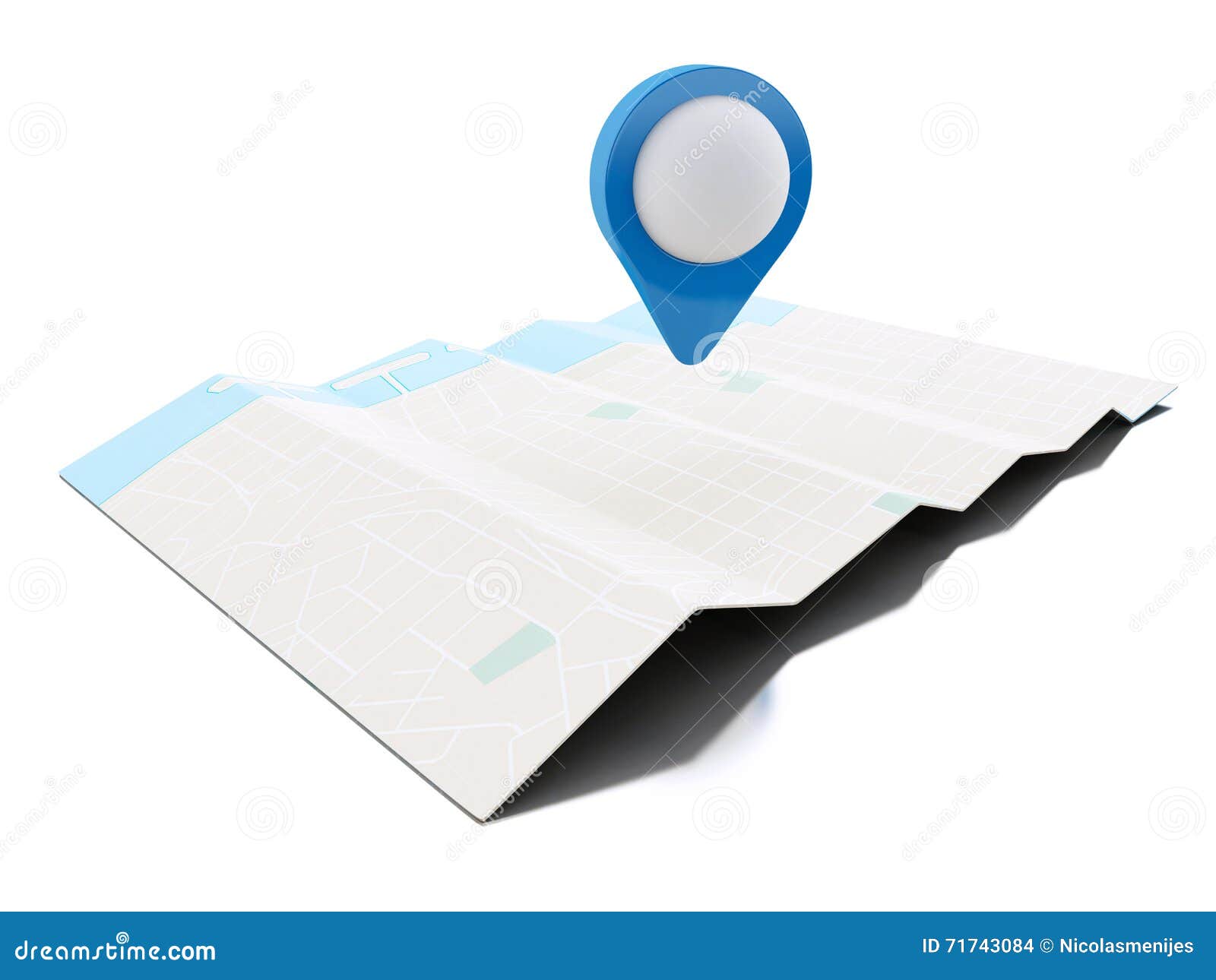 3d Map with Blue Map Pointer. Navigation Concept. Stock Illustration ...