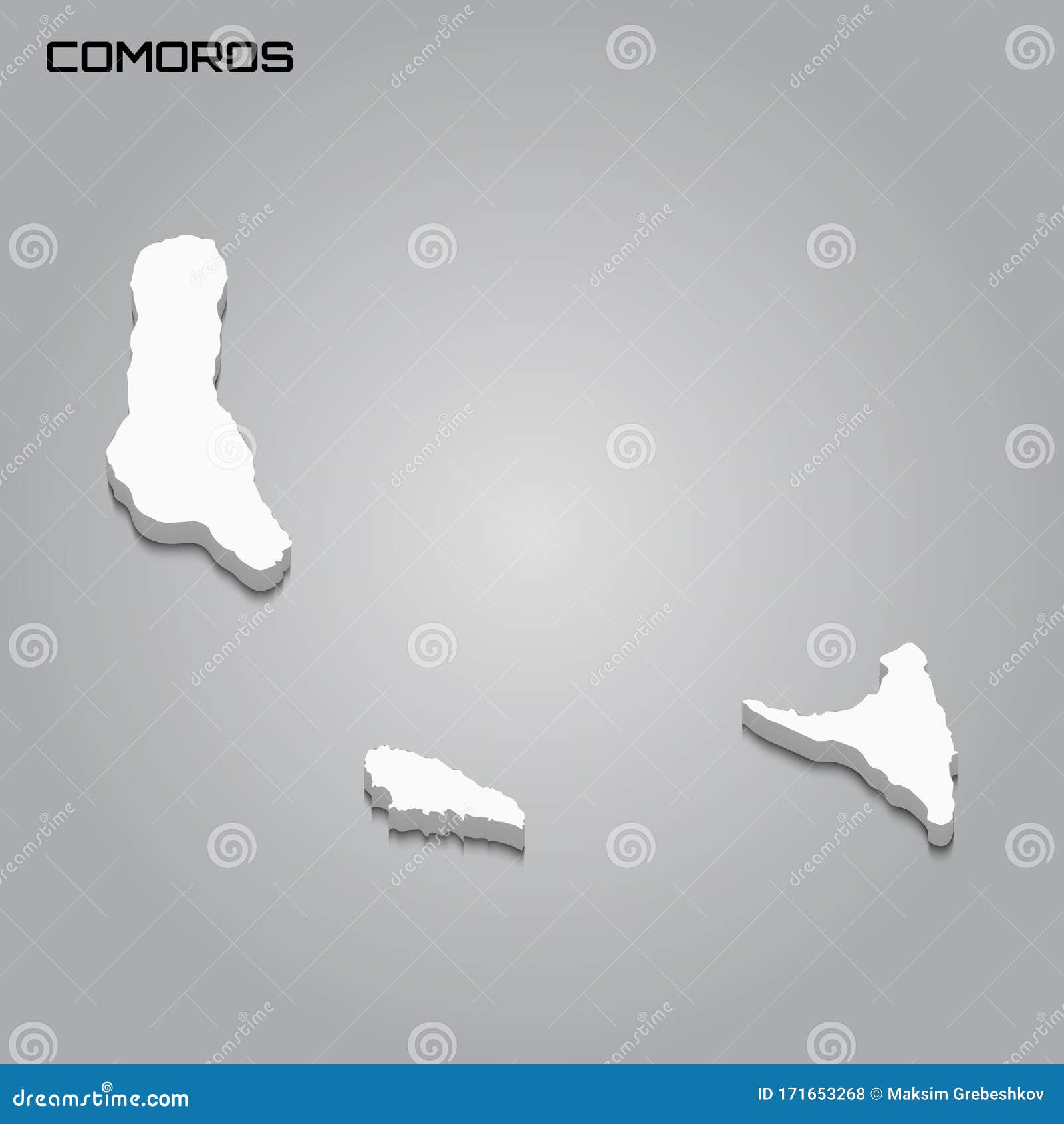 Comoros Map In 3D. 3d Map With Borders Of Regions. Royalty-Free Cartoon ...