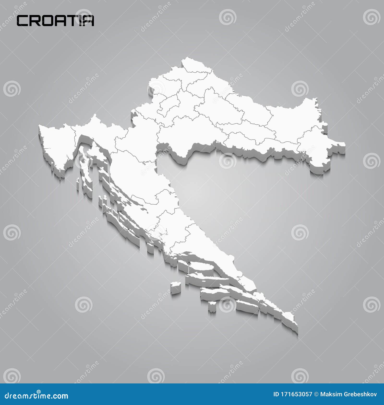 3d Map with Borders of Regions Stock Illustration - Illustration of ...