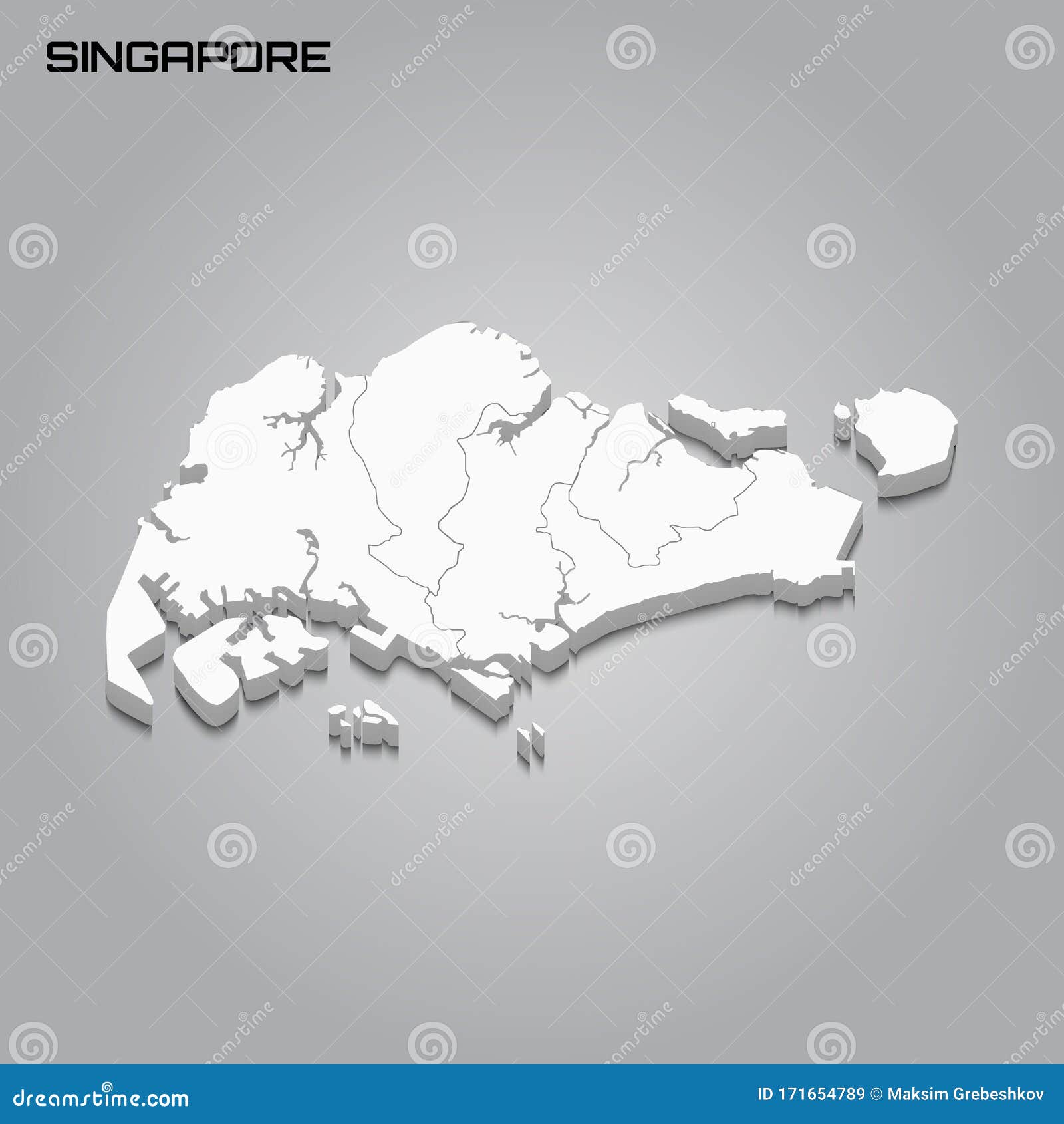 Singapore Map In 3D. 3d Map With Borders Of Regions. Royalty-Free ...