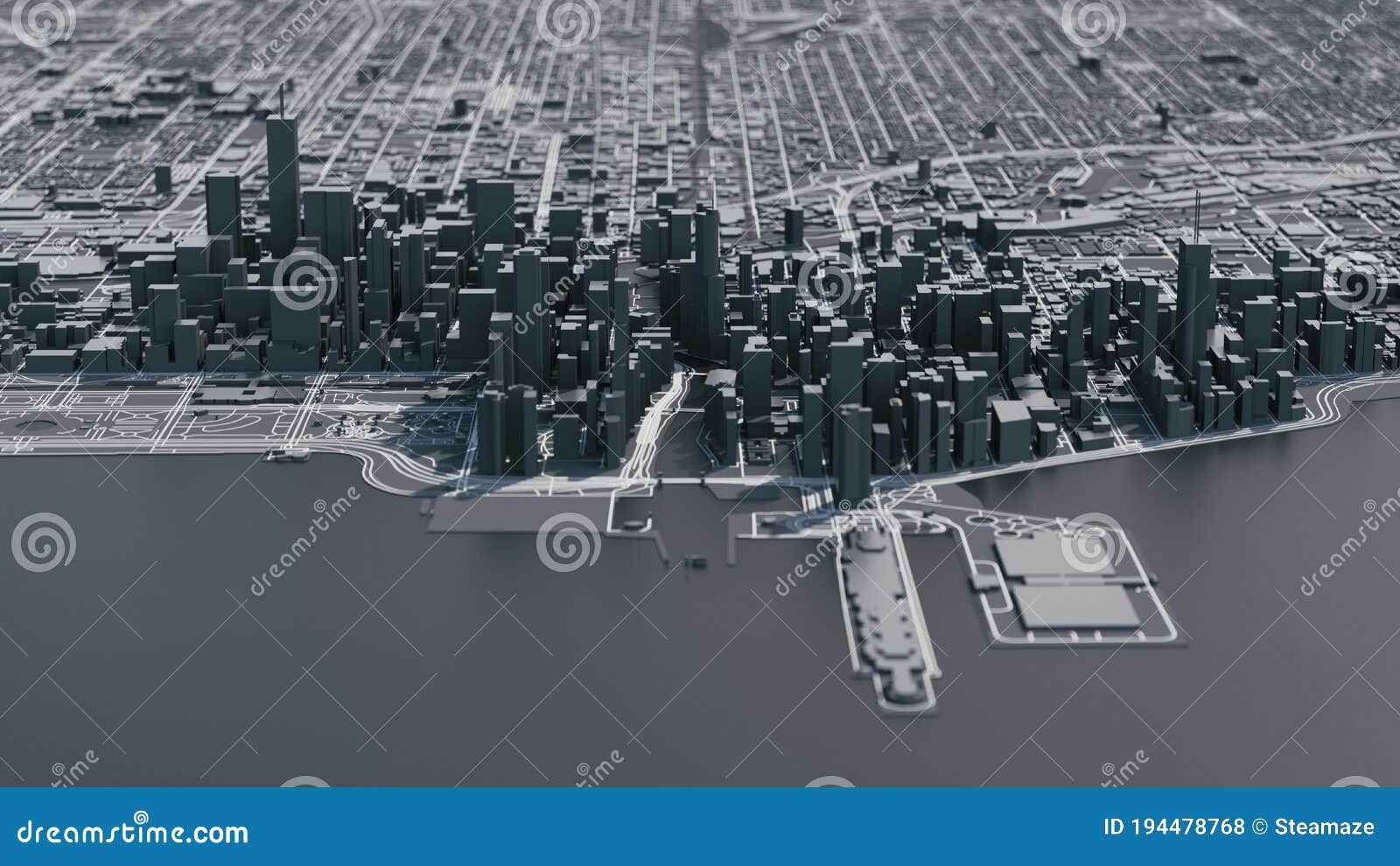 Chicago city 3d map. stock illustration. Illustration of roads - 194478768