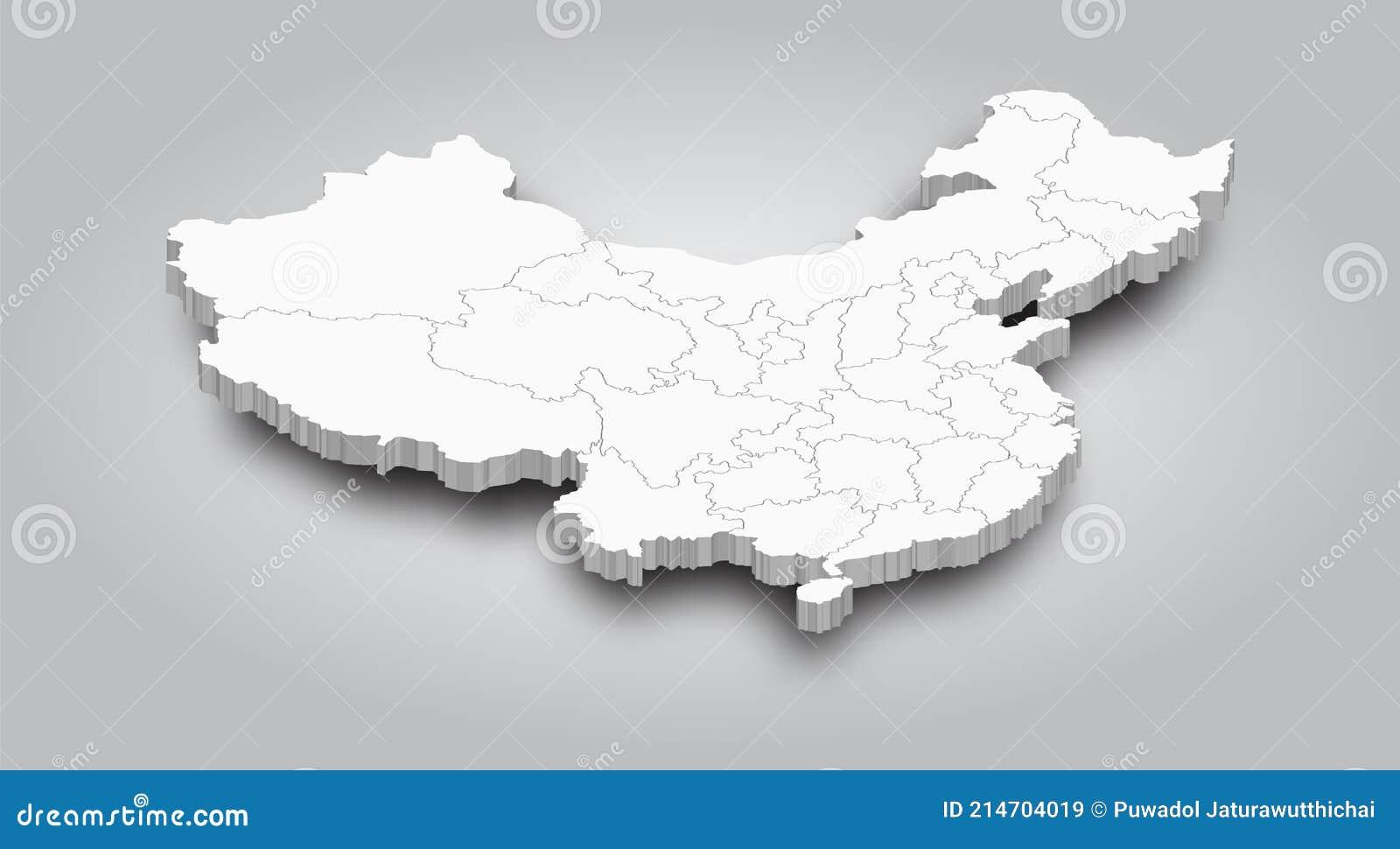 3D Map of China and Province with Shadow on Gradient Gray Color ...