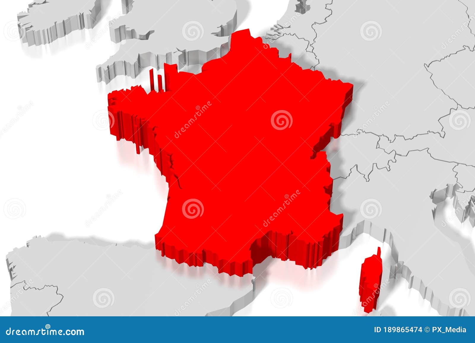 France - Political Map, Red Country Shape, Borders Stock Illustration ...