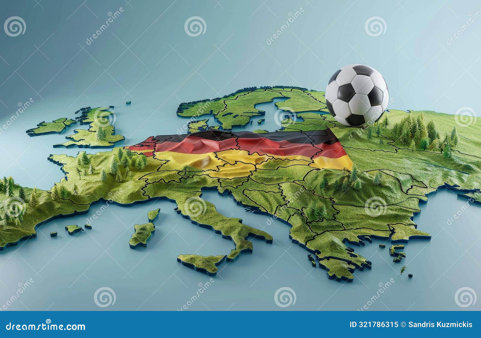 3D Map of Germany with Flag and Soccer Ball. Generative AI. Stock ...