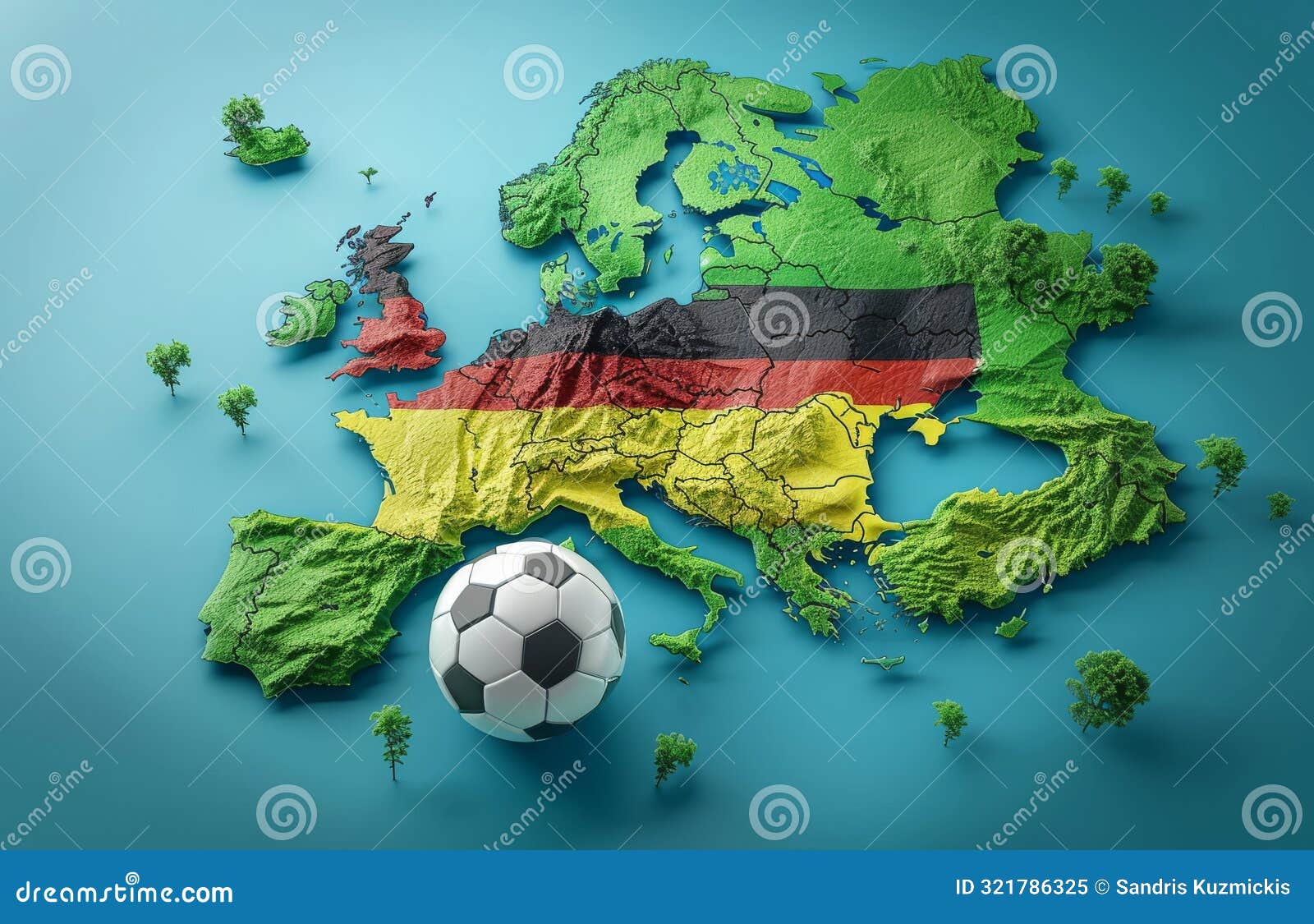 3D Map of Germany with Flag and Soccer Ball. Generative AI. Stock ...