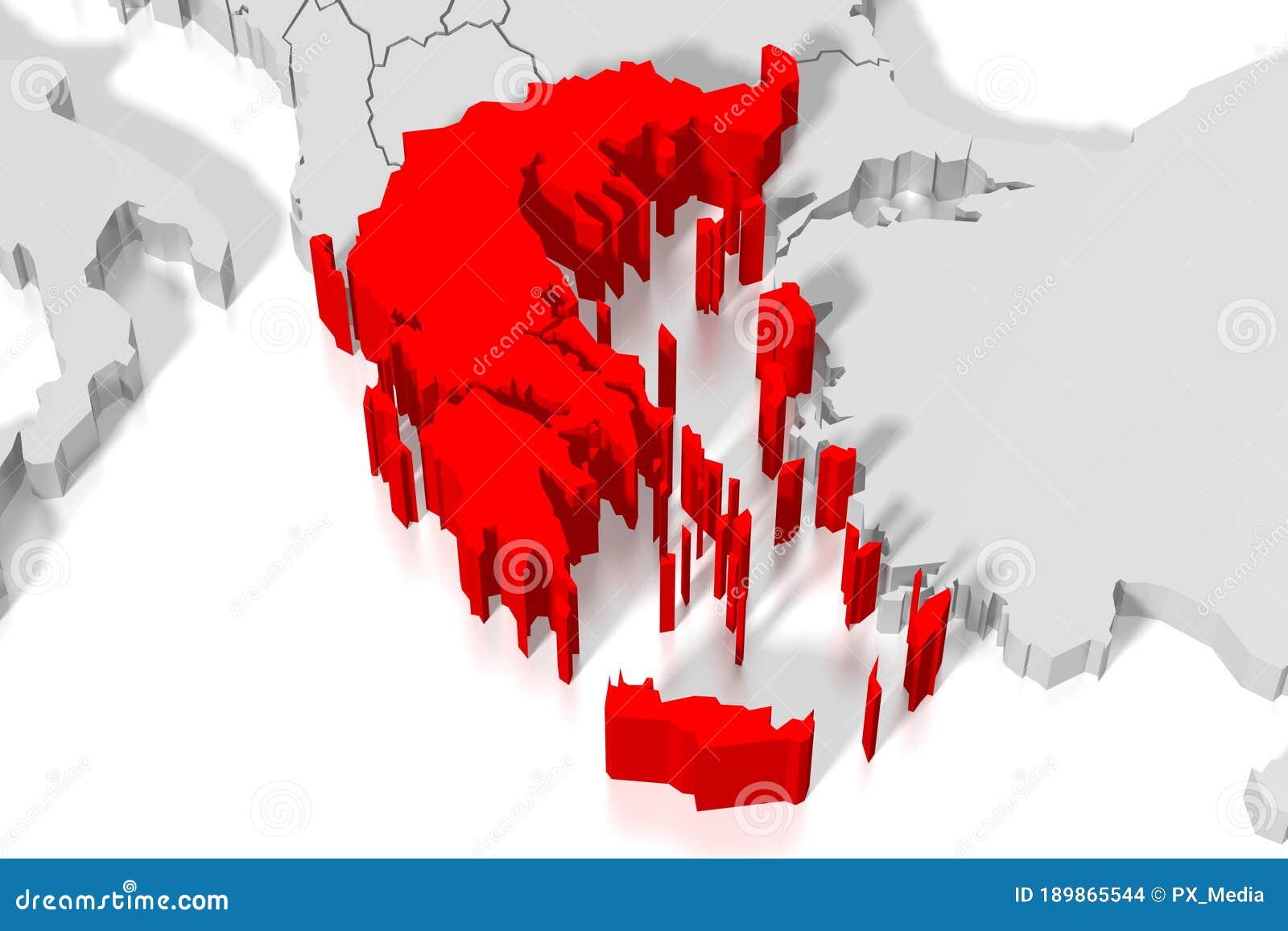 Greece - Political Map, Red Country Shape, Borders Stock Illustration ...