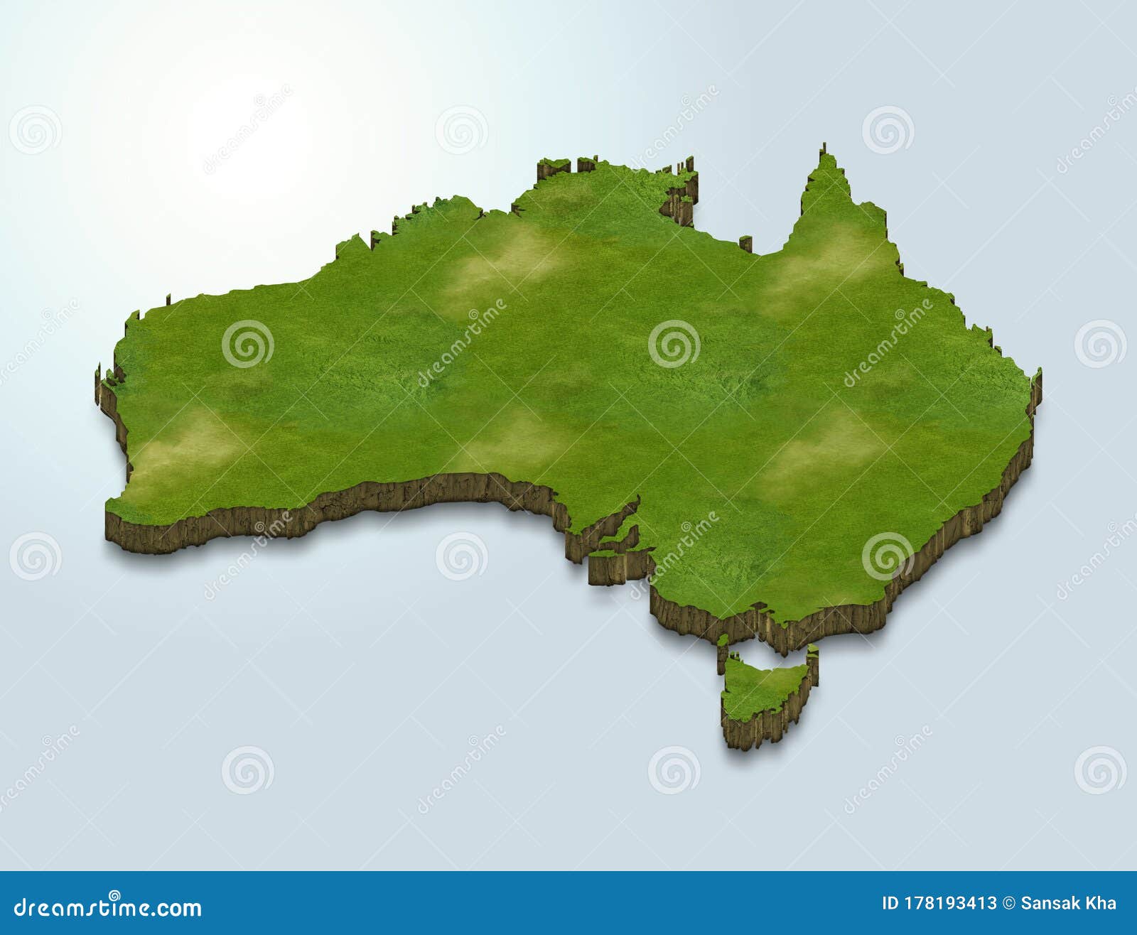 3D Map Green of Australia on White Background Stock Illustration ...