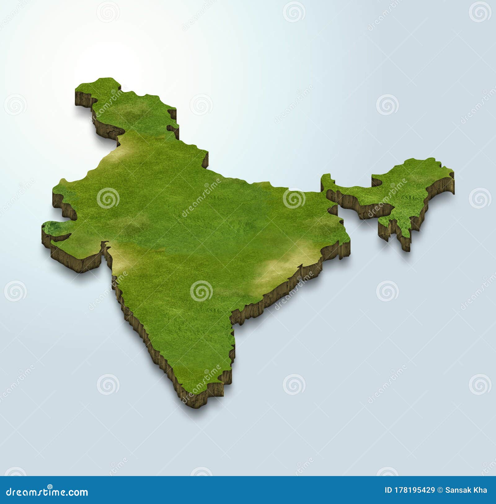 3D Map Green of India on White Background Stock Illustration ...