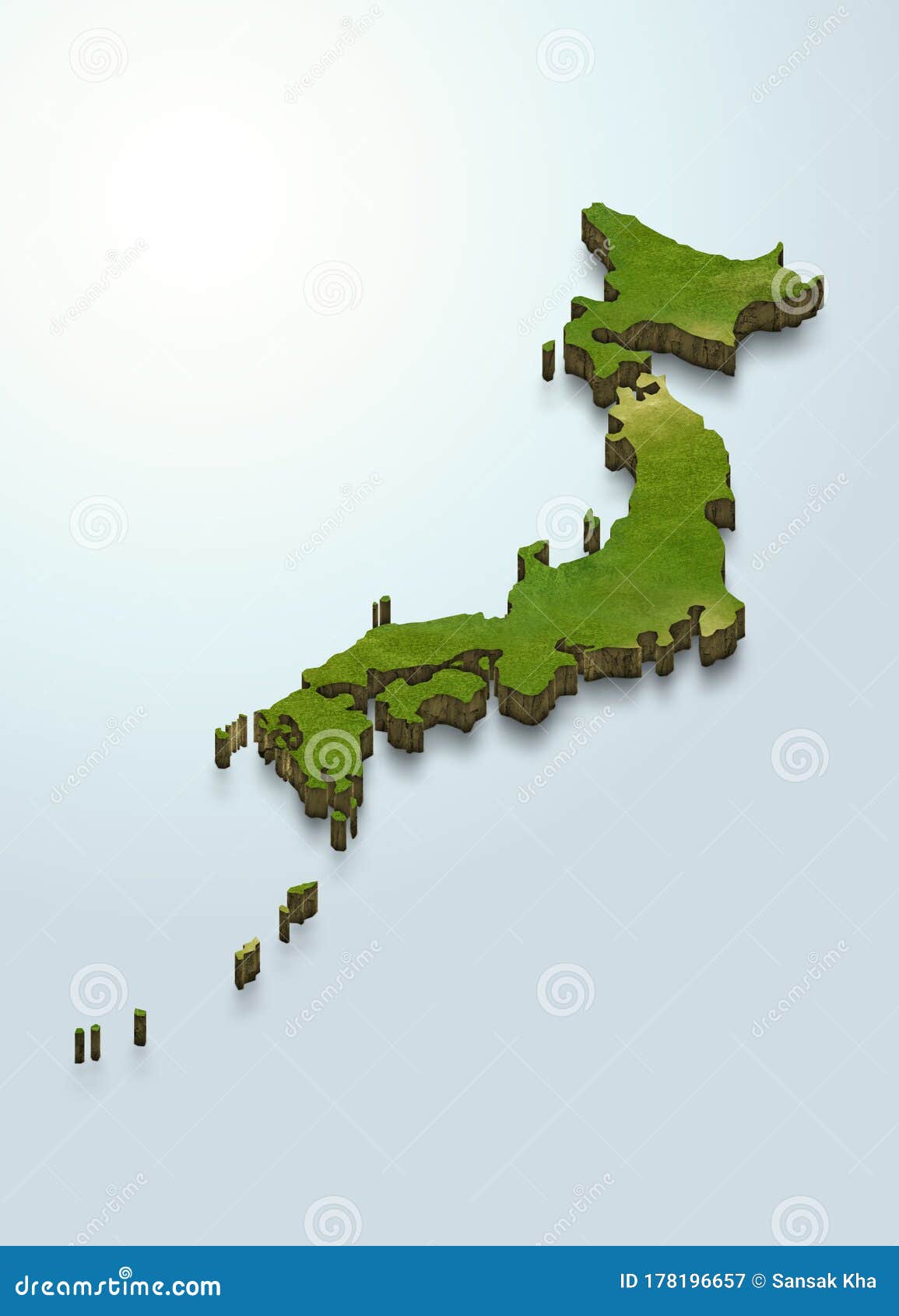 3D Map Green of Japan on White Background Stock Illustration ...