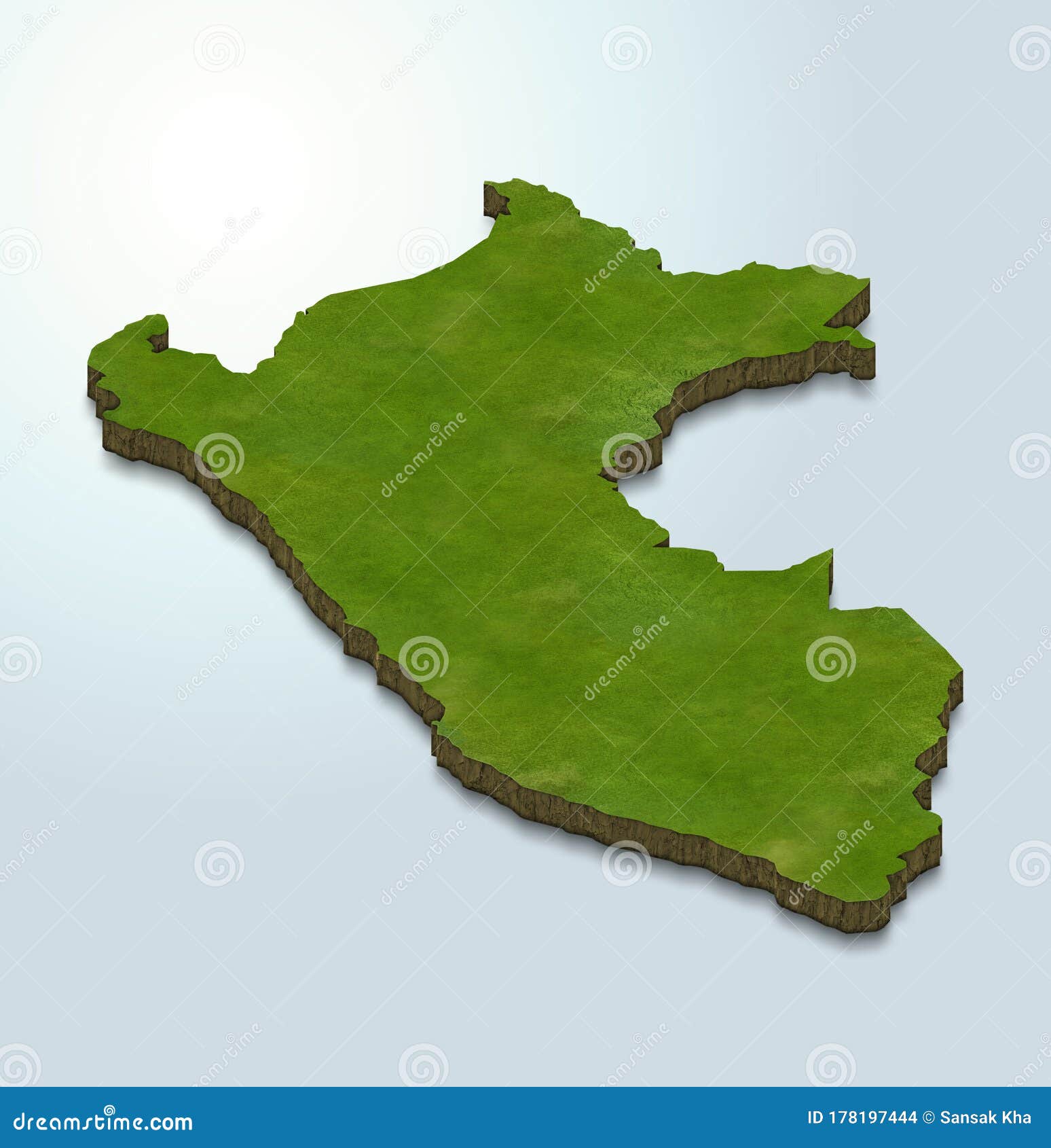 3D Map Green of Peru on White Background Stock Illustration ...