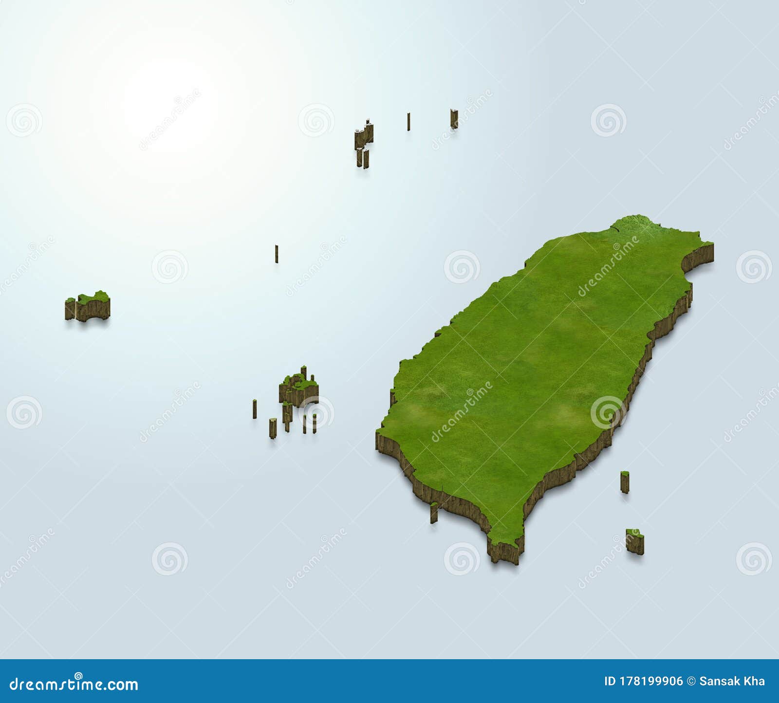 3D Map Green of Taiwan on White Background Stock Illustration ...