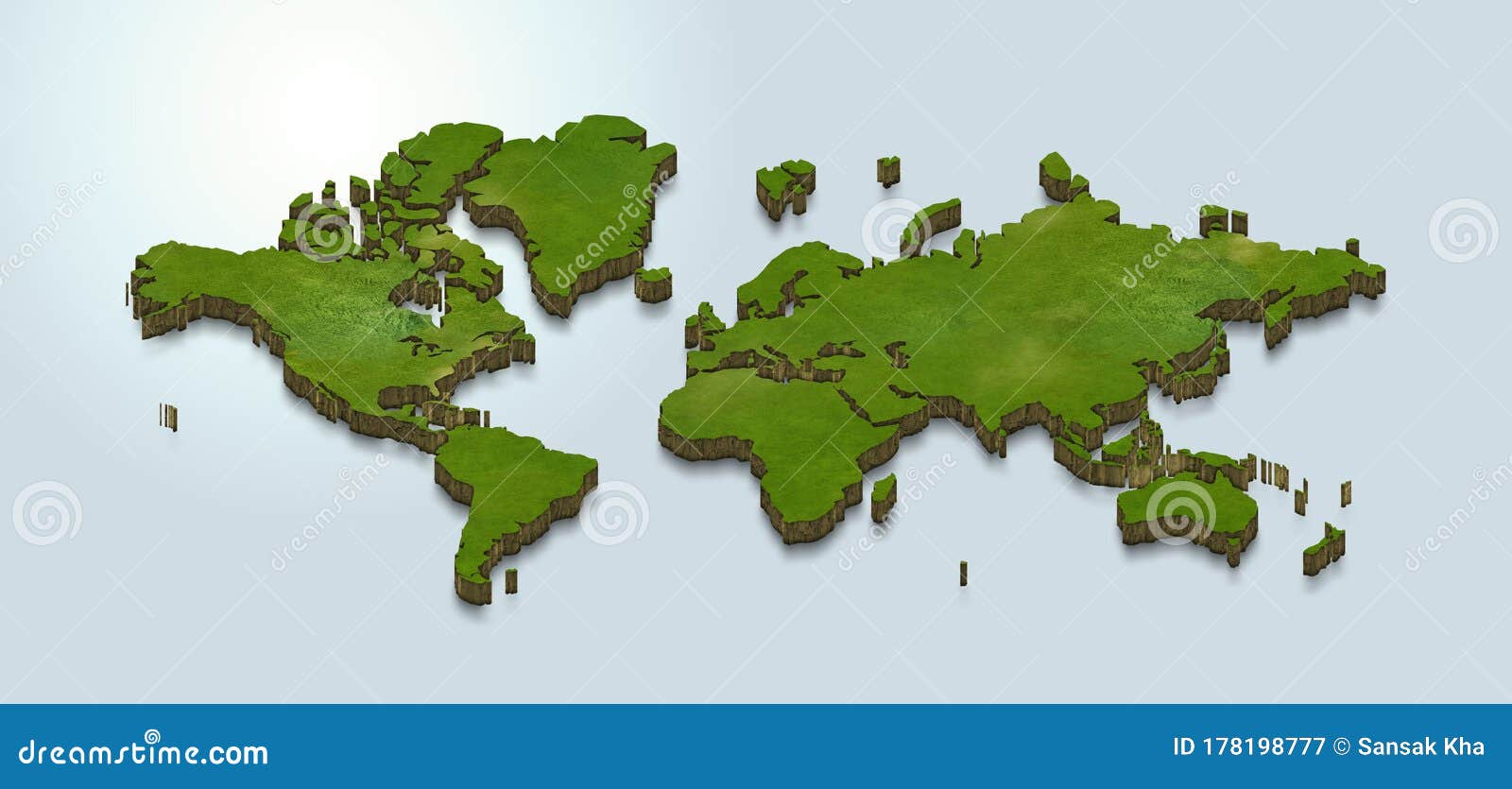 3D Map Green of the World on White Background Stock Illustration ...