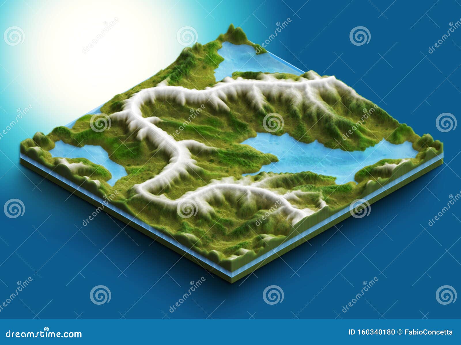 3d Map Isometric of a Chain of Mountains and Forest Stock Illustration ...