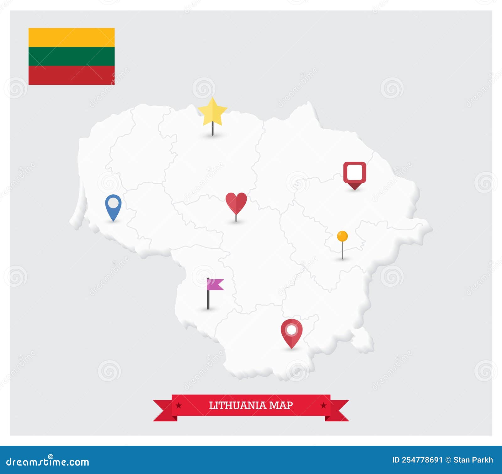 3D Map of Lithuania and Flat Icons Stock Vector - Illustration of ...