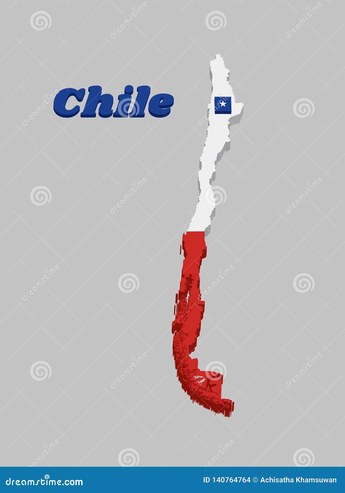 3D Map Outline of and Flag Chile, a Horizontal Bicolor of White and Red ...