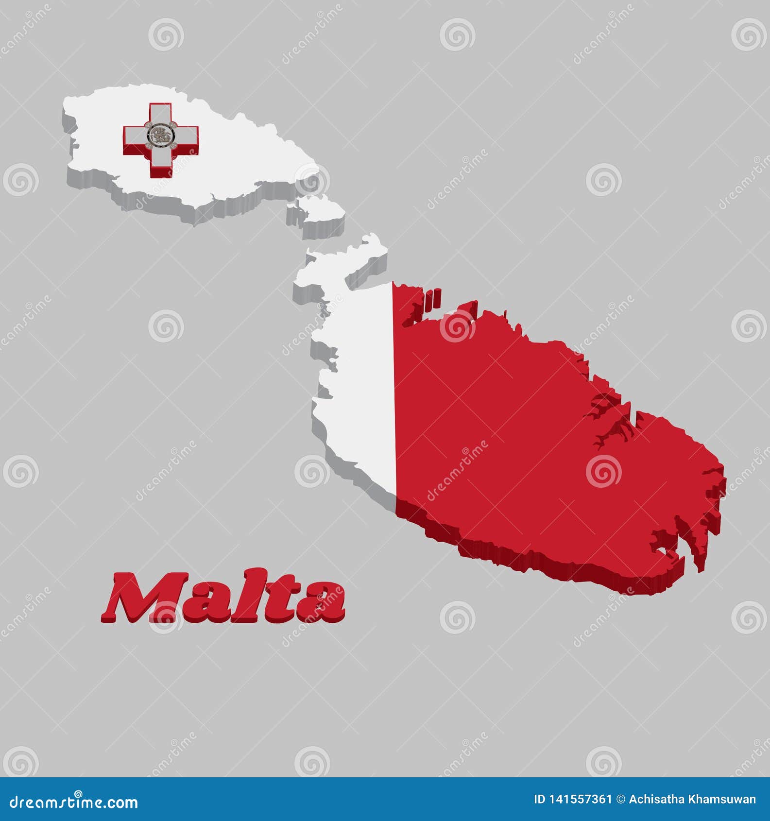 3D Map Outline and Flag of Malta, a Vertical Bicolor of White and Red ...