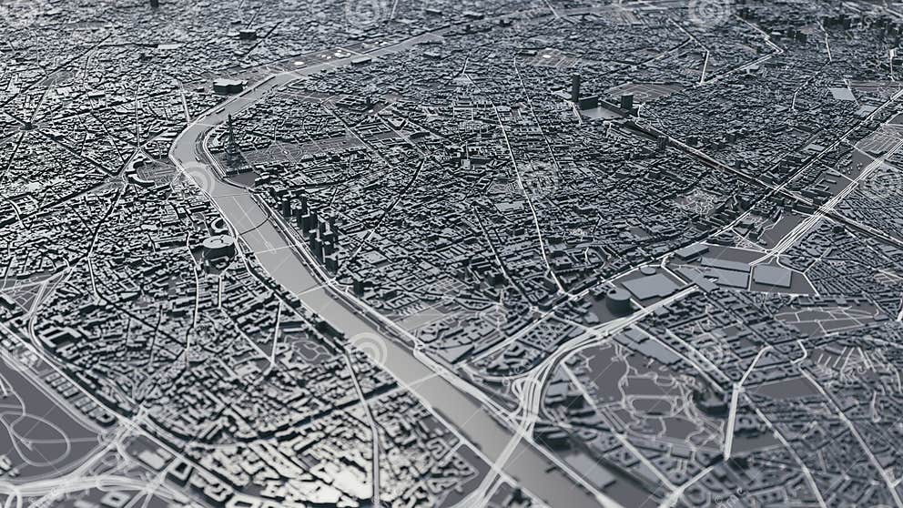 Paris city 3d map. stock illustration. Illustration of topography ...
