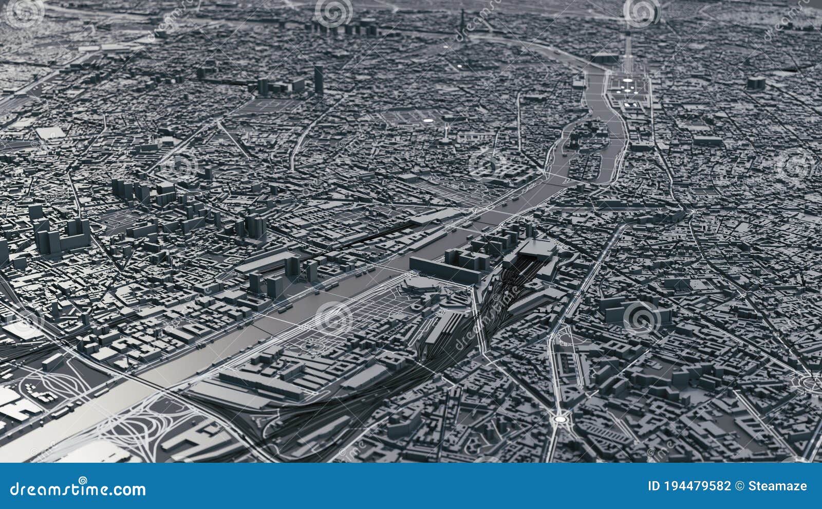 Paris city 3d map. stock illustration. Illustration of roads - 194479582