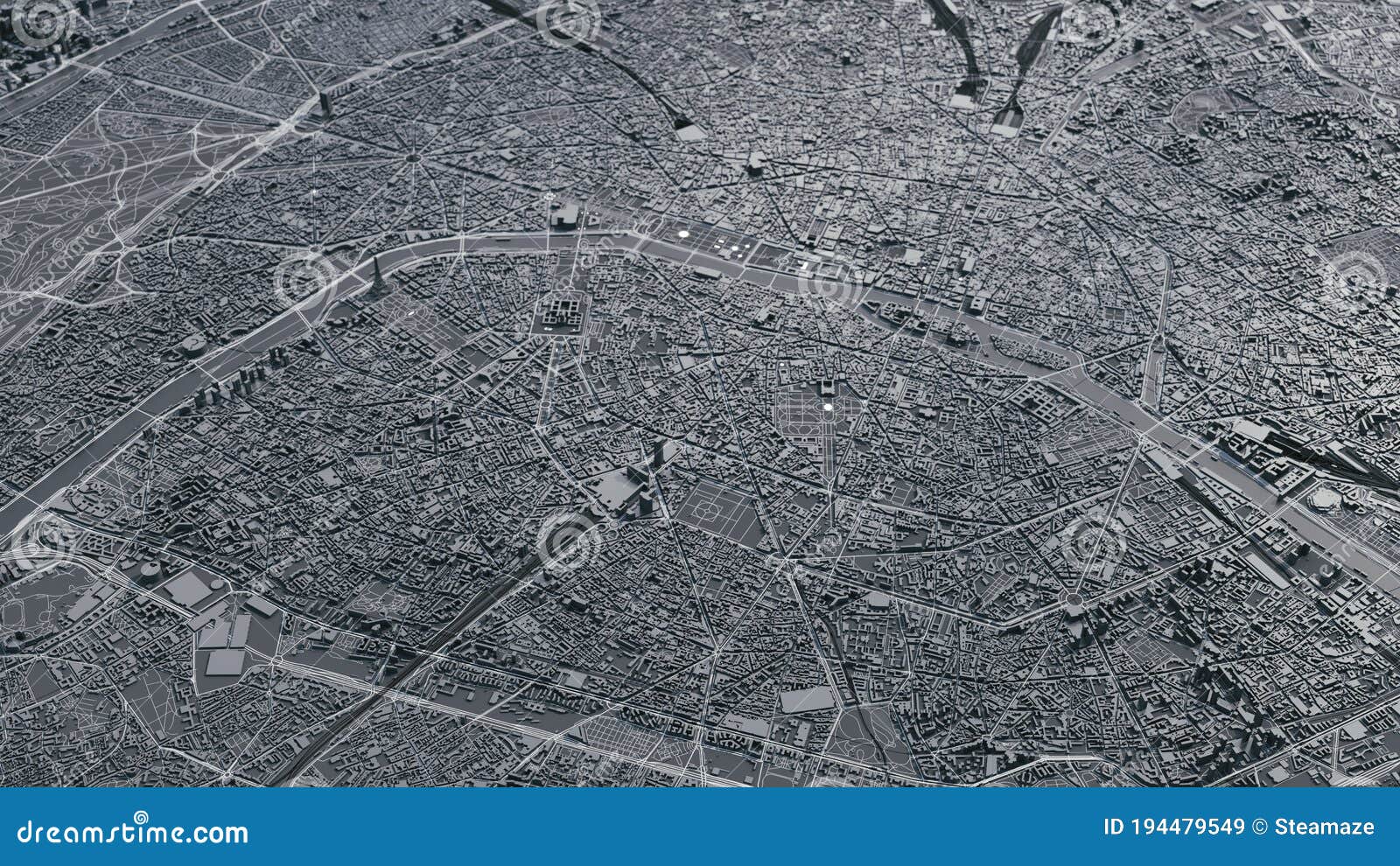 Paris city 3d map. stock illustration. Illustration of graphic - 194479549