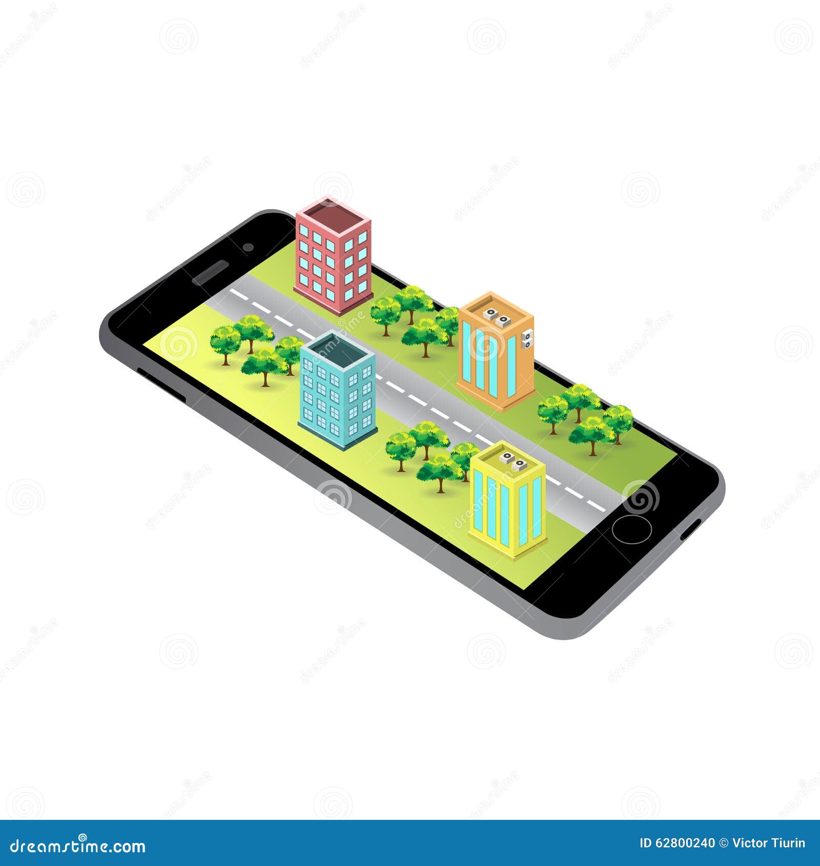 3D Map on the Screen of the Mobile Device. Stock Vector - Illustration ...