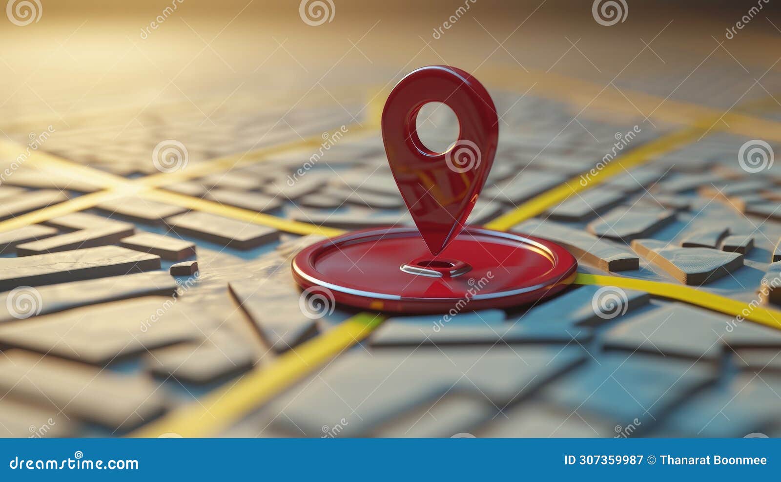 3D Map Showcasing Travel Destinations with Locator Mark and Navigation ...